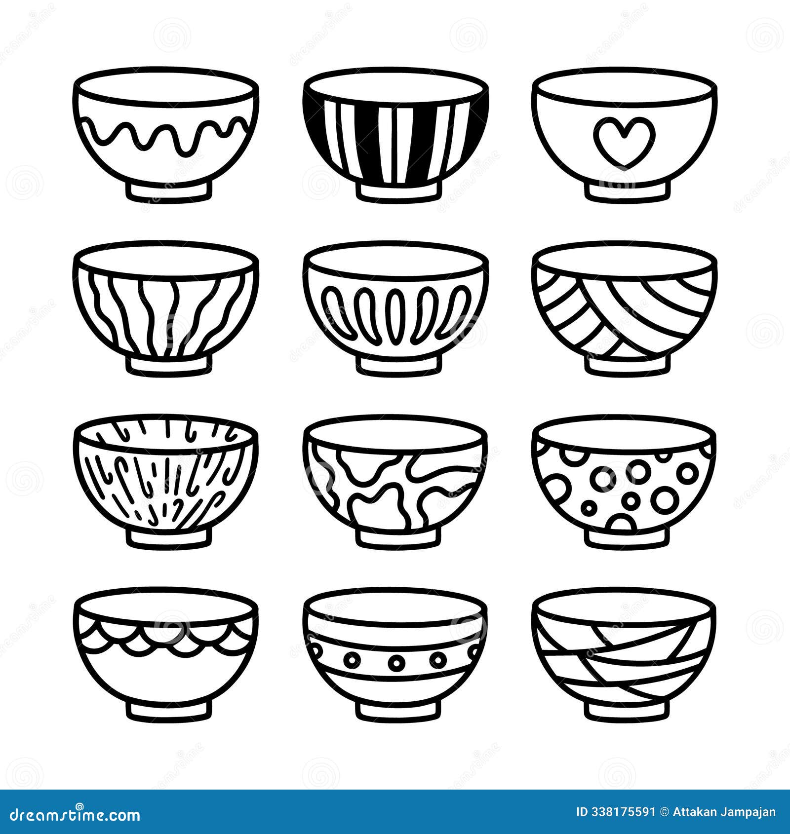 Doodle Bowl With Whisk Isolated On White Background. Contour ...