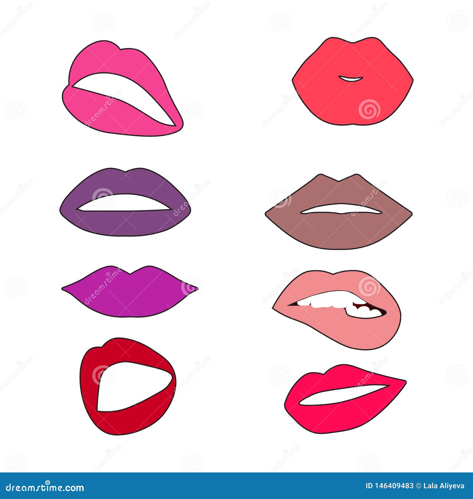 Set of Cartoon Lips Isolated on White. Vector. Stock Vector ...