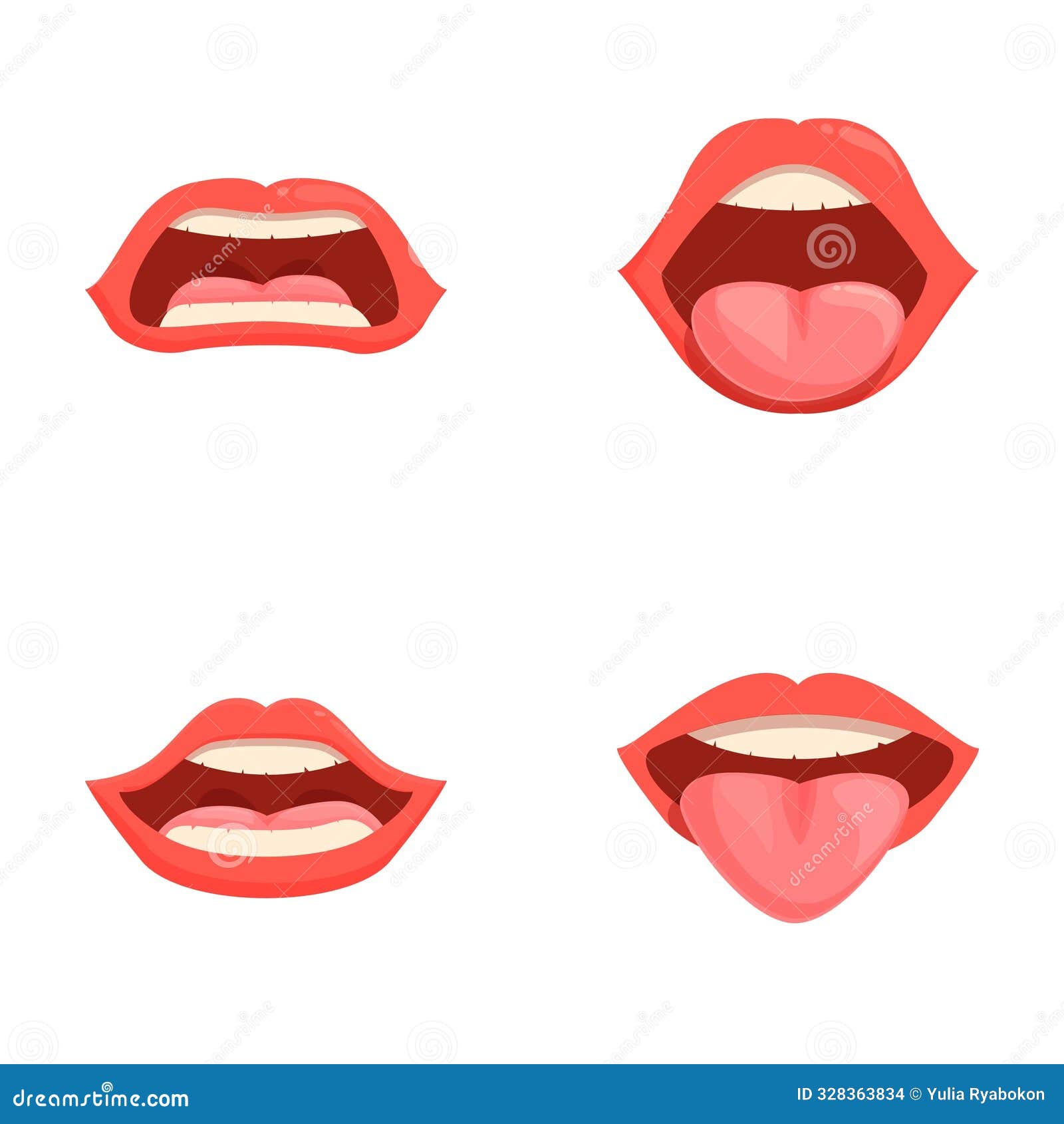 Set of Cartoon Lips in Various Expressions Stock Illustration ...