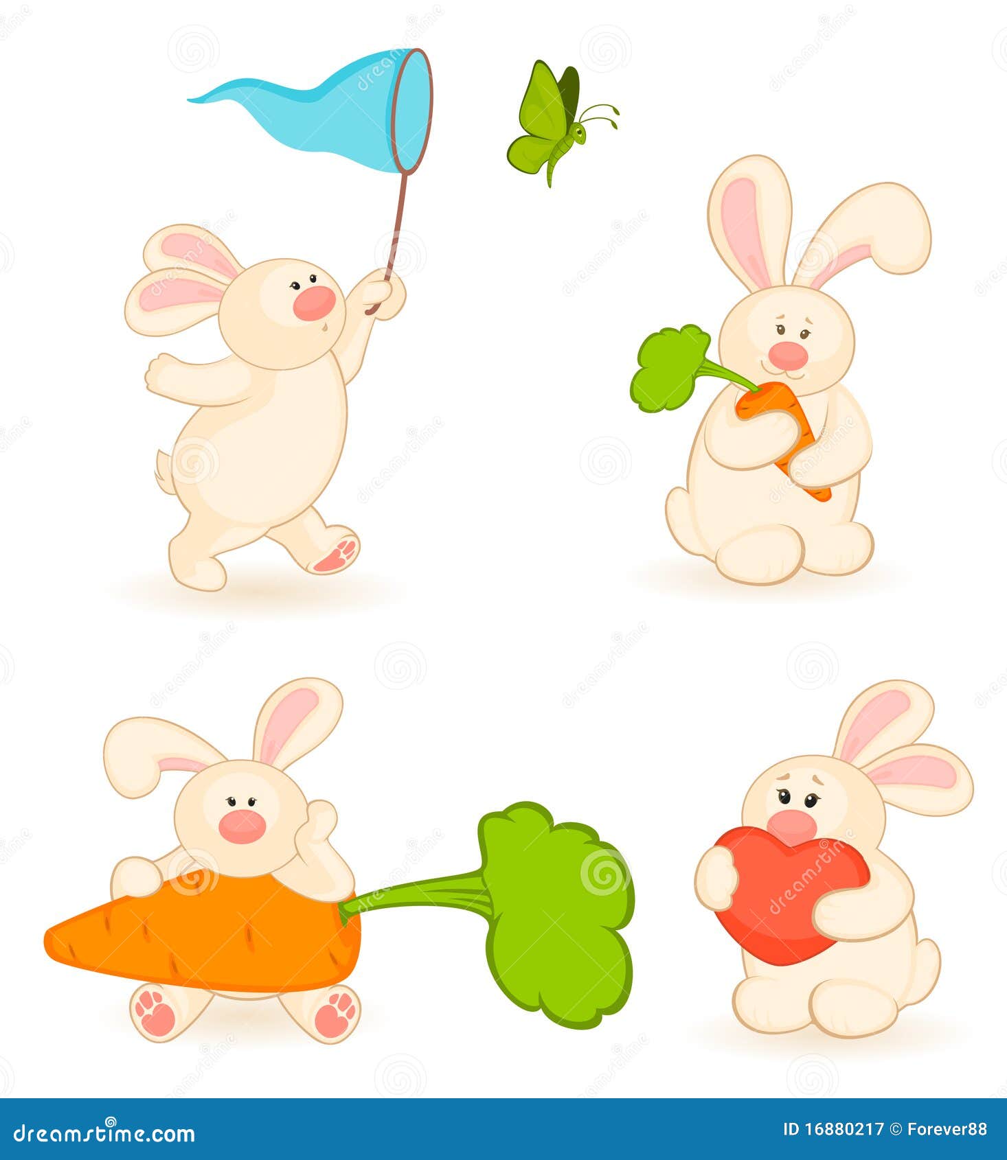 Set of Cartoon Little Toy Bunny Stock Vector - Illustration of hold ...