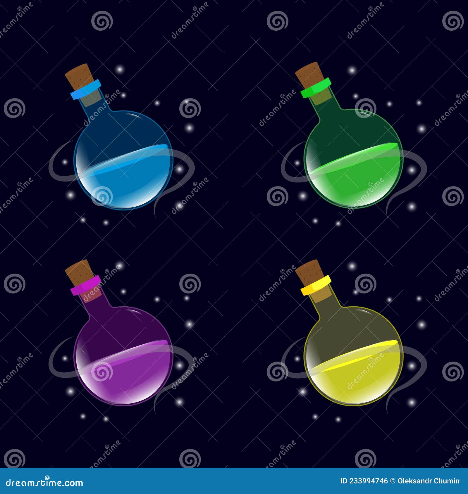 Set of Cartoon Magic Colors Bottles. Stock Vector - Illustration of ...