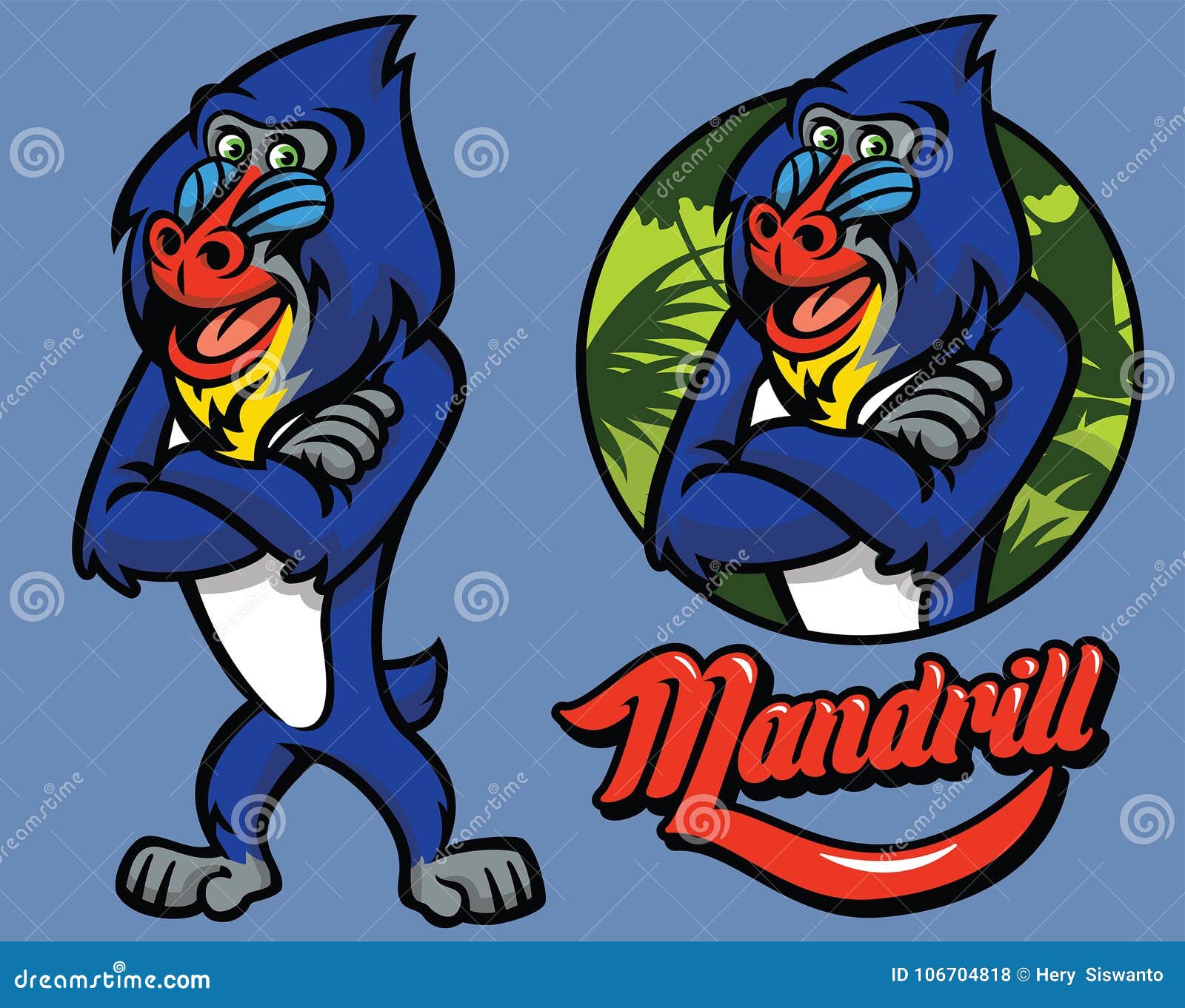 Set of Cartoon Mandrill Monkey Character Stock Vector - Illustration of ...