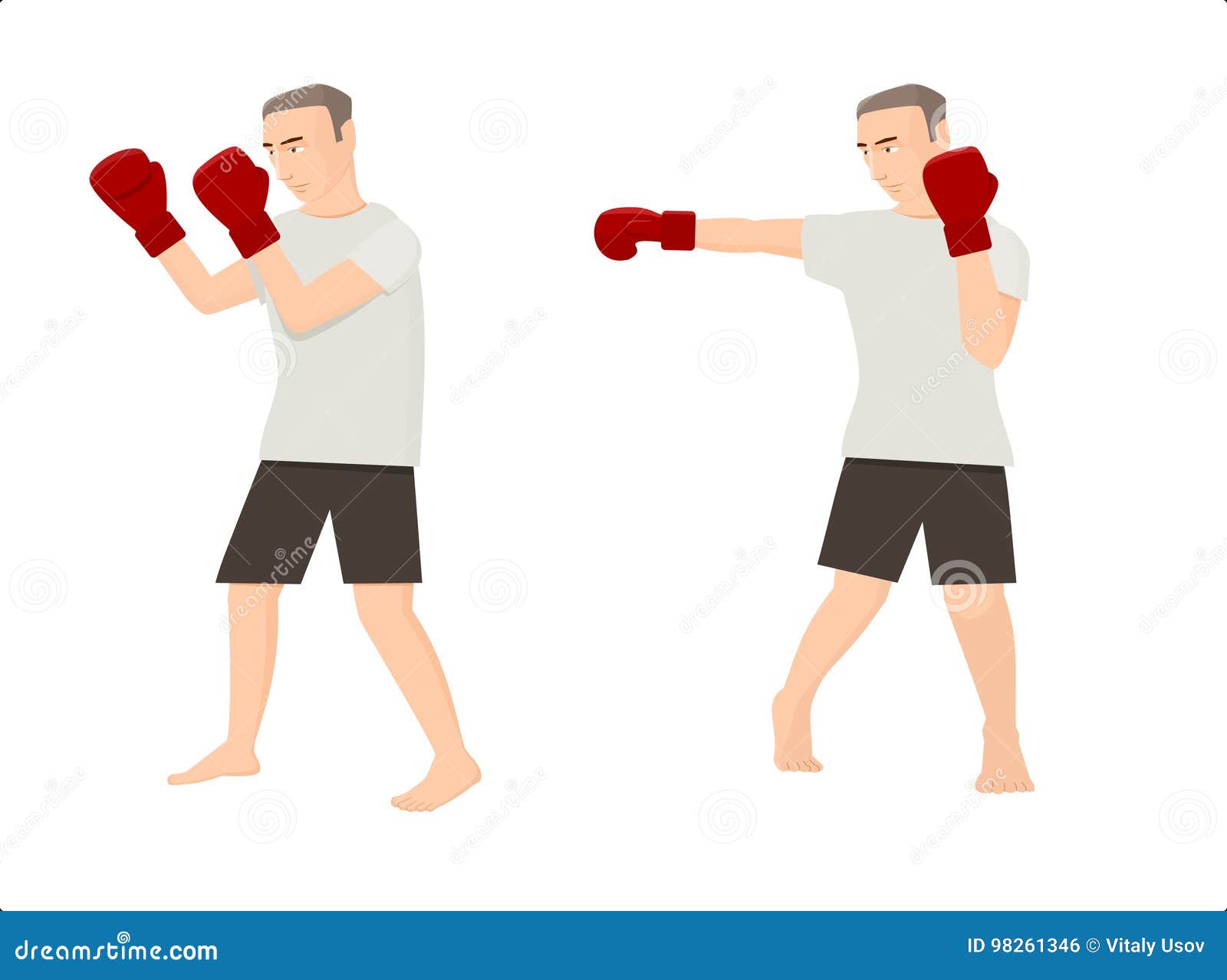 Set of Cartoon Men Doing Boxing Exercises Stock Vector - Illustration ...