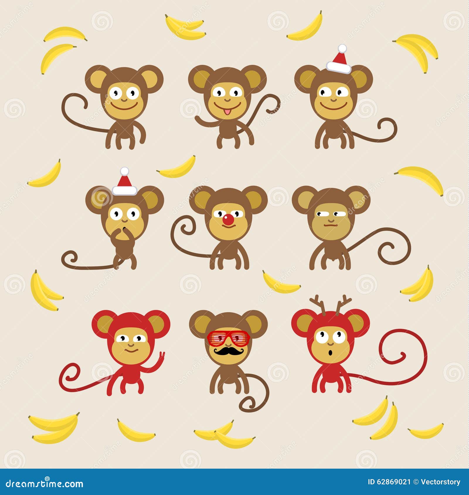 Set of cartoon monkeys stock vector. Illustration of horoscope - 62869021