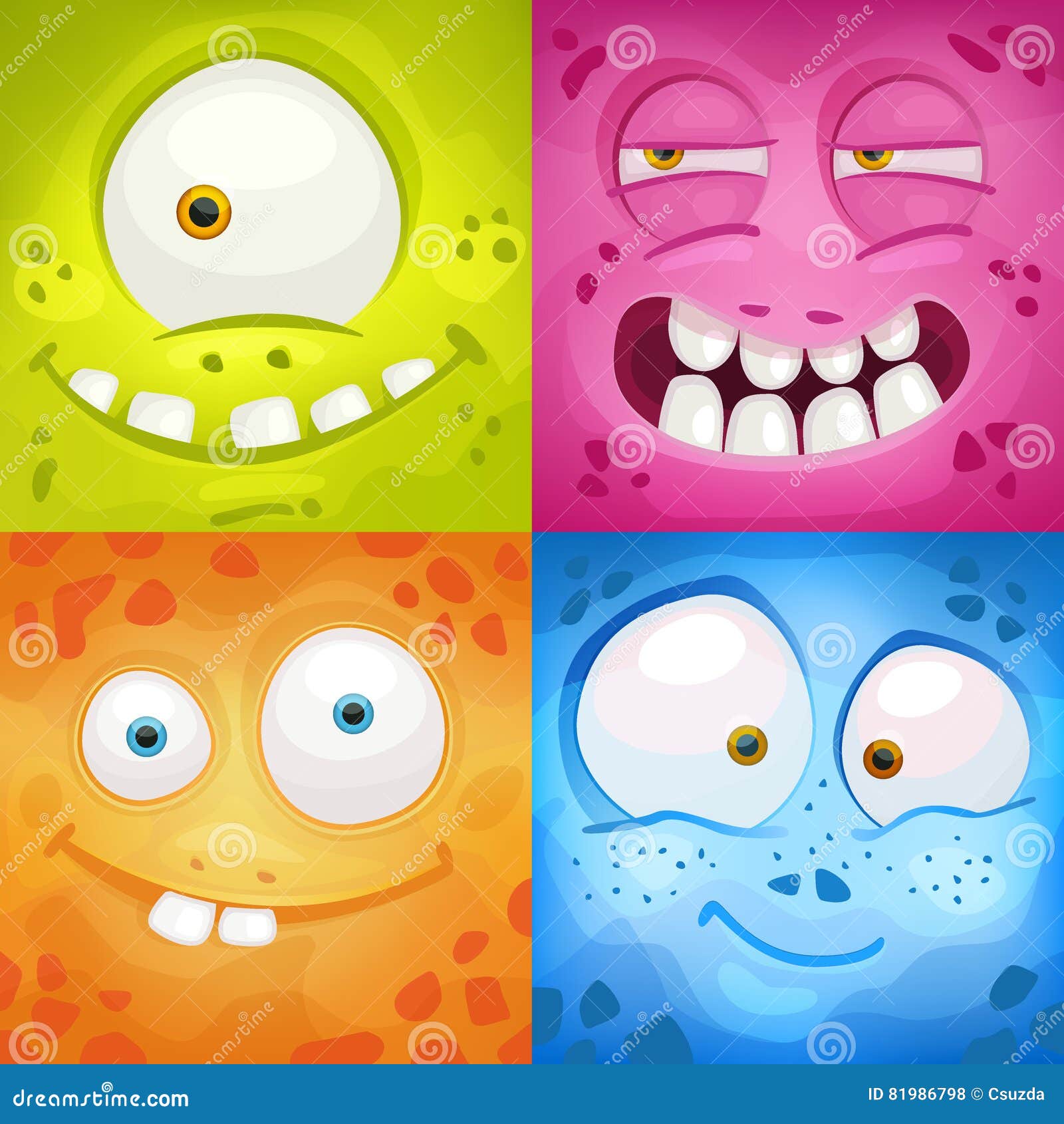 Set of Cartoon Monster Faces Stock Vector - Illustration of group ...