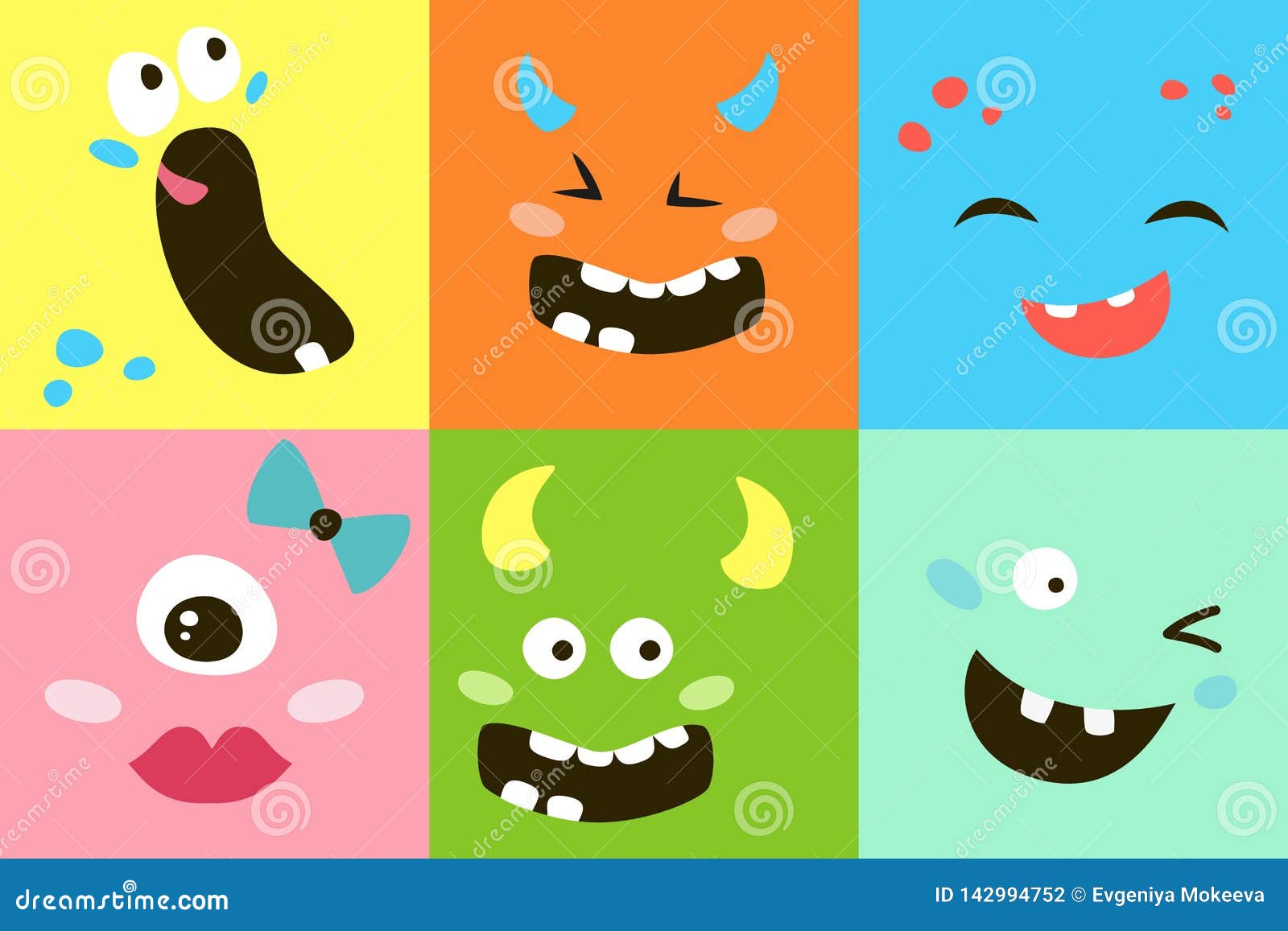 Set of Cartoon Monster Faces Stock Illustration - Illustration of ...
