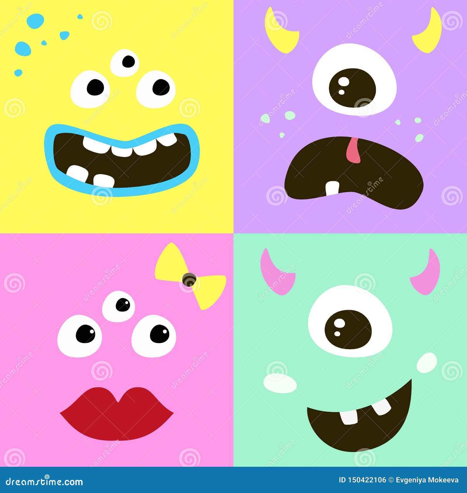 Set of Cartoon Monster Faces Stock Vector - Illustration of gift, party ...