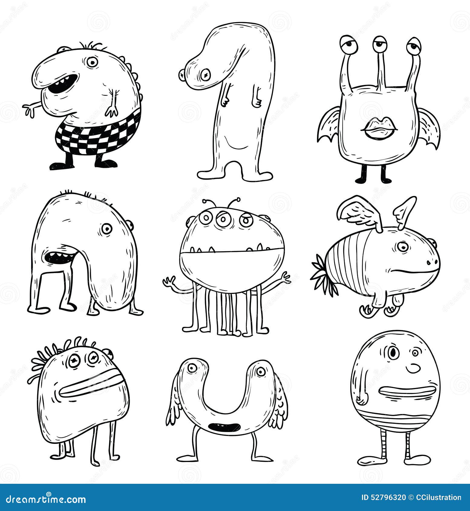 Set Of Cartoon Monsters. Collection Of Happy Monsters. Illustration For ...