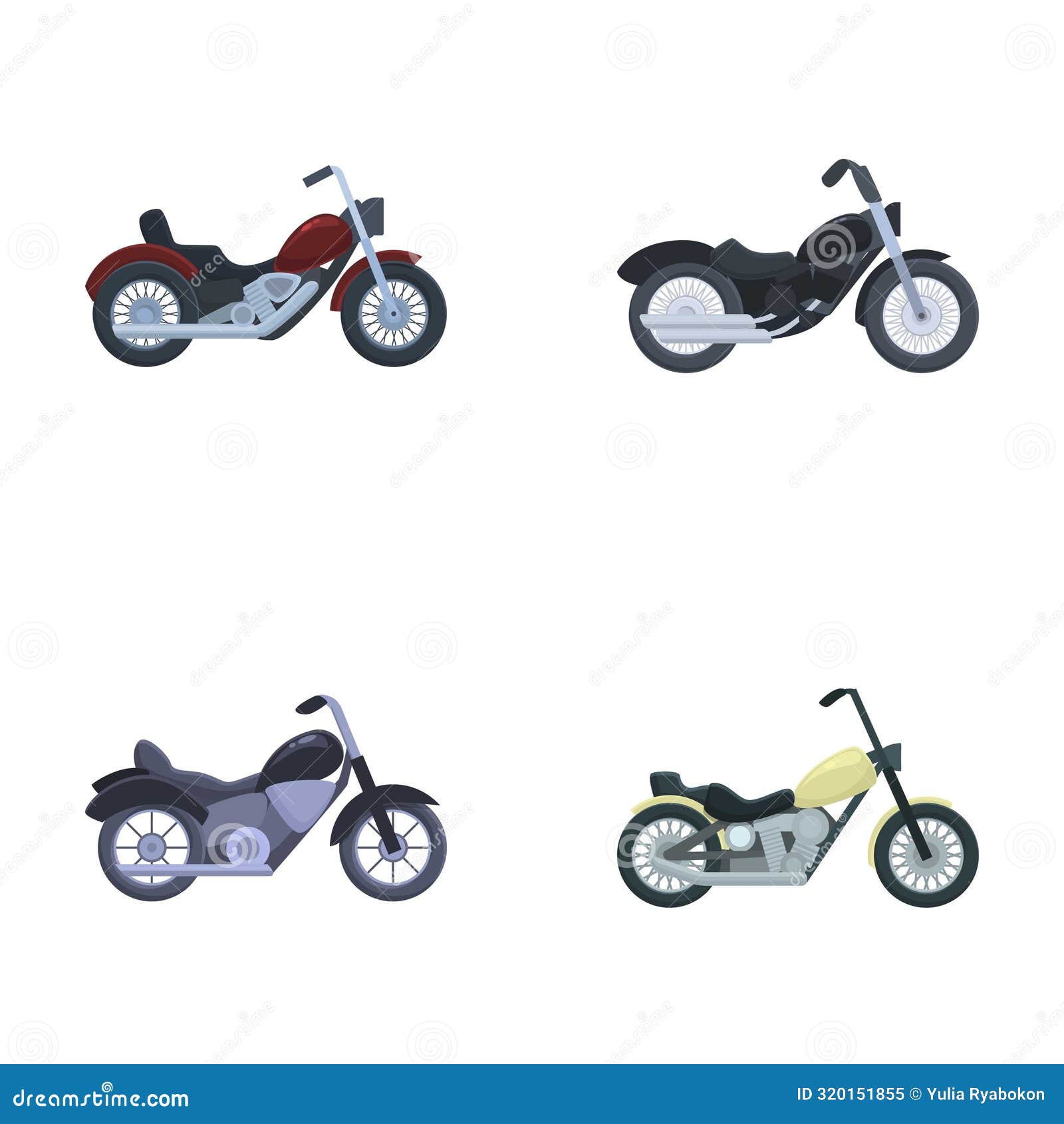 Set of Cartoon Motorcycles on White Background Stock Vector ...