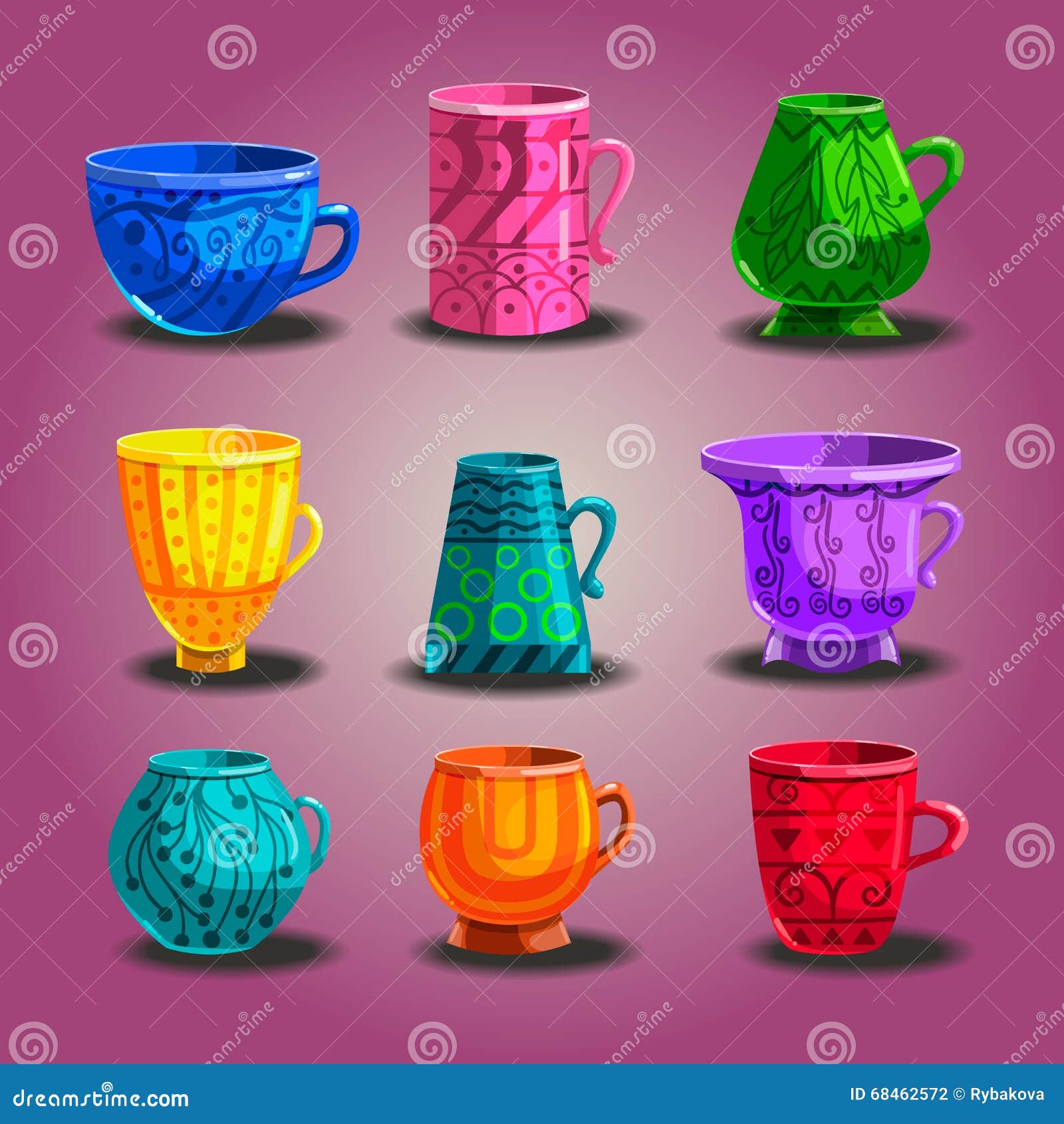 Set of cartoon mugs. stock illustration. Illustration of color - 68462572