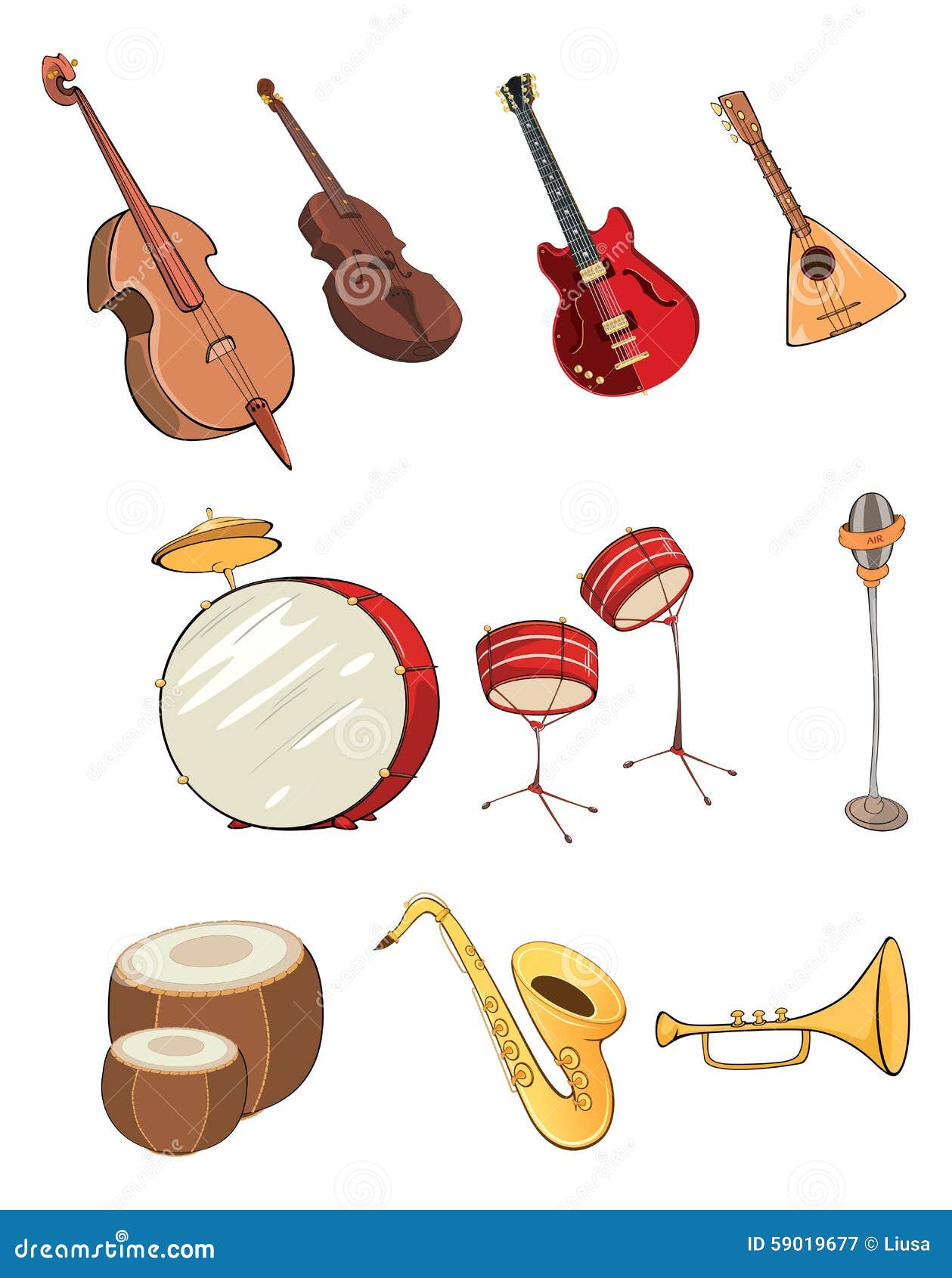 Set of Cartoon Musical Instrumen Stock Vector - Illustration of trap ...