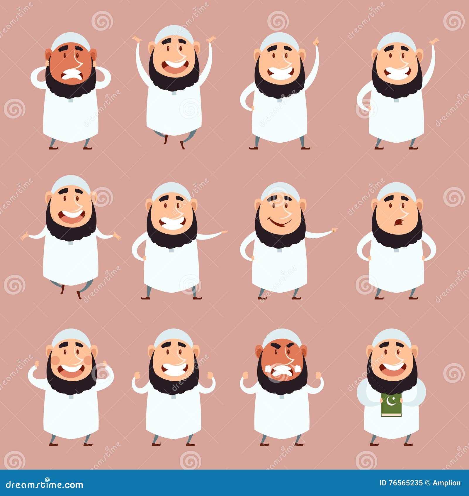 Set of Cartoon Muslim Icons3 Stock Vector - Illustration of male ...