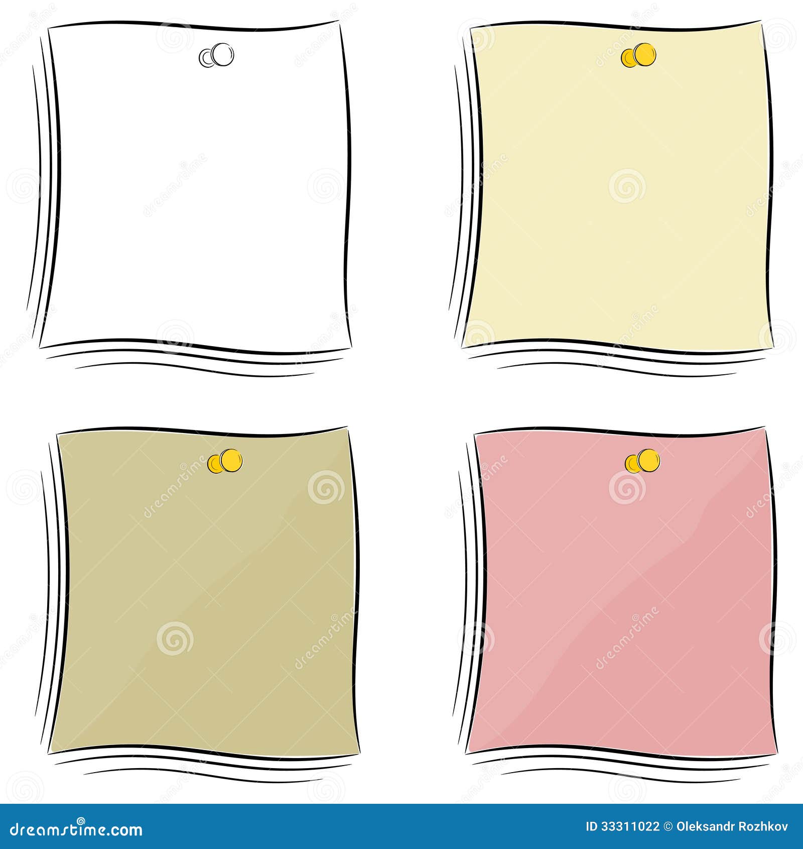 Set of Cartoon Notes Attached Pushpin Stock Vector - Illustration of ...