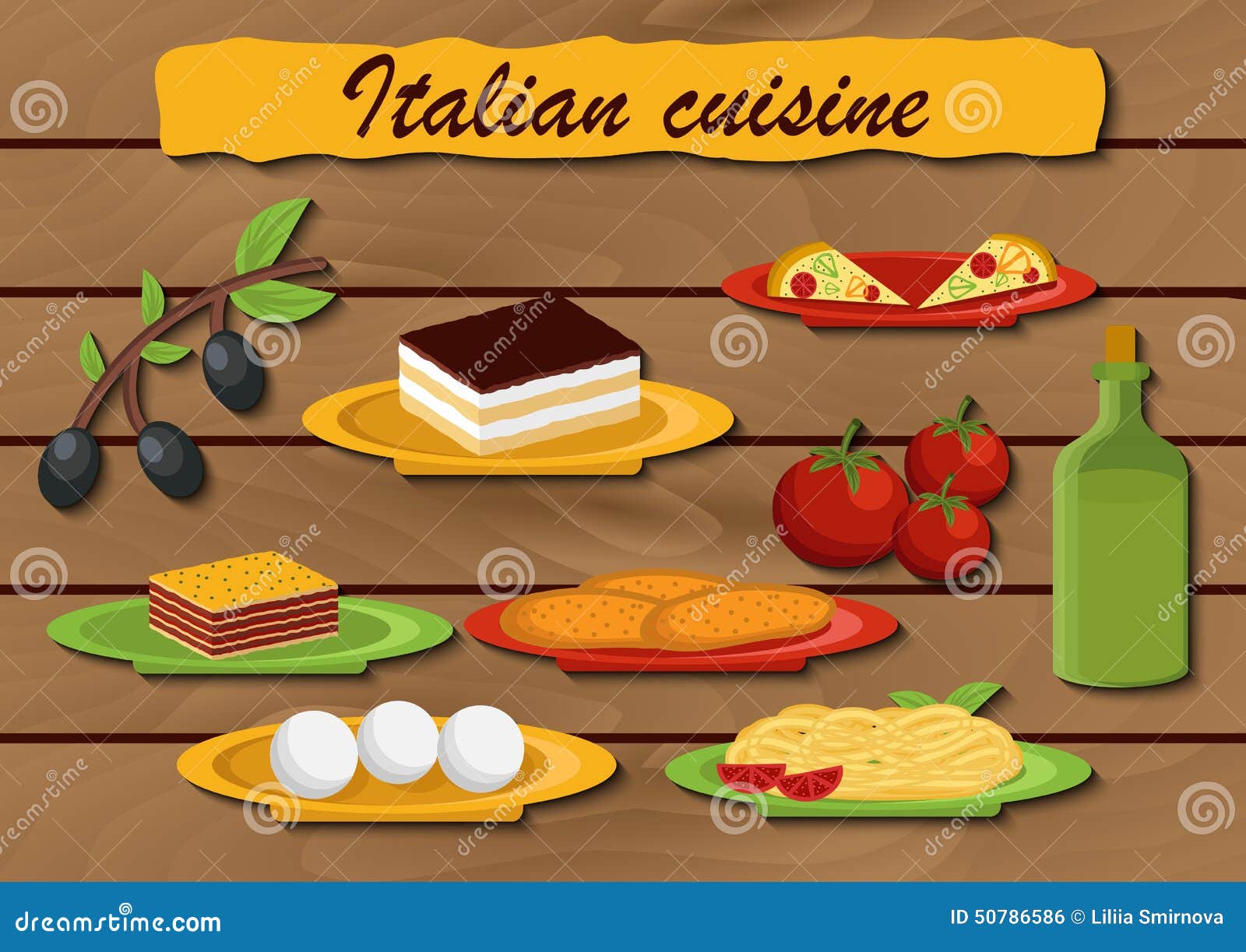 Set of Cartoon Objects on Italian Food Theme Stock Vector ...