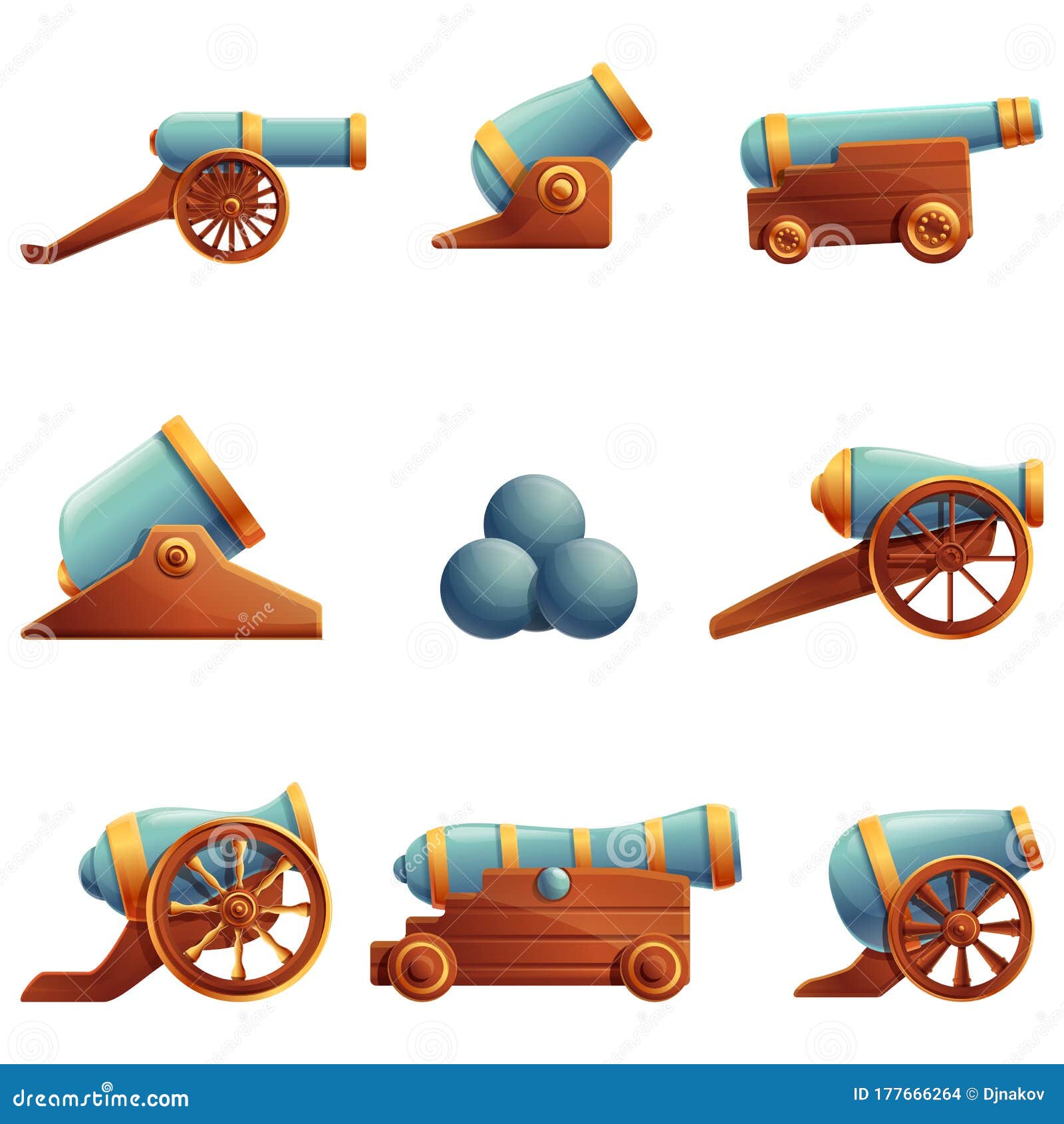 Set of cartoon old cannons stock vector. Illustration of cannon - 177666264