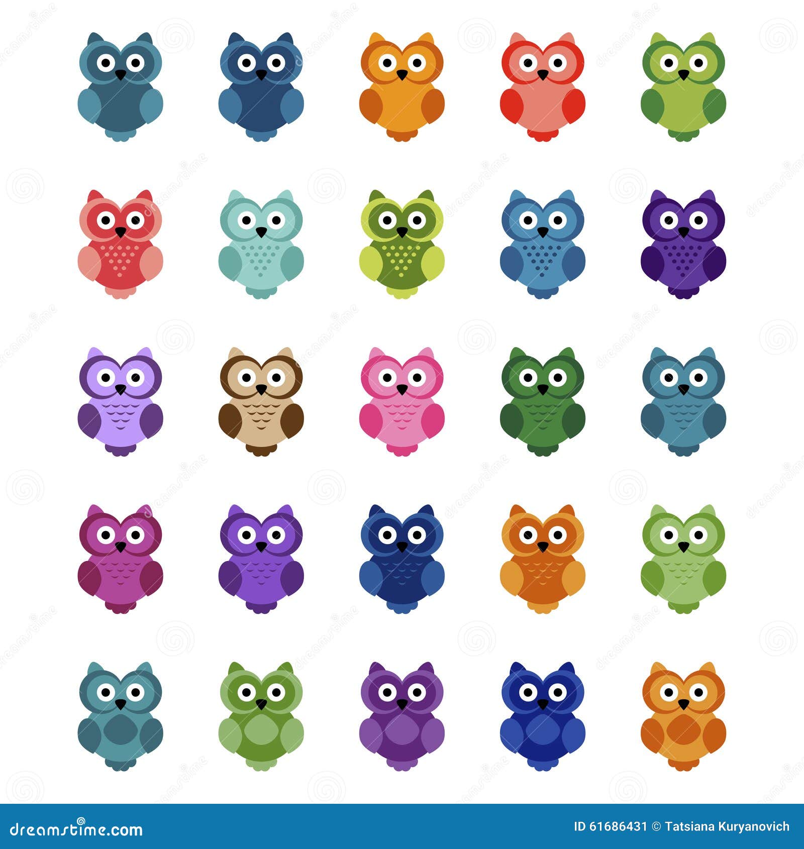 Owls Illustration Set. Collection With Cute Owls With Various Emotion ...