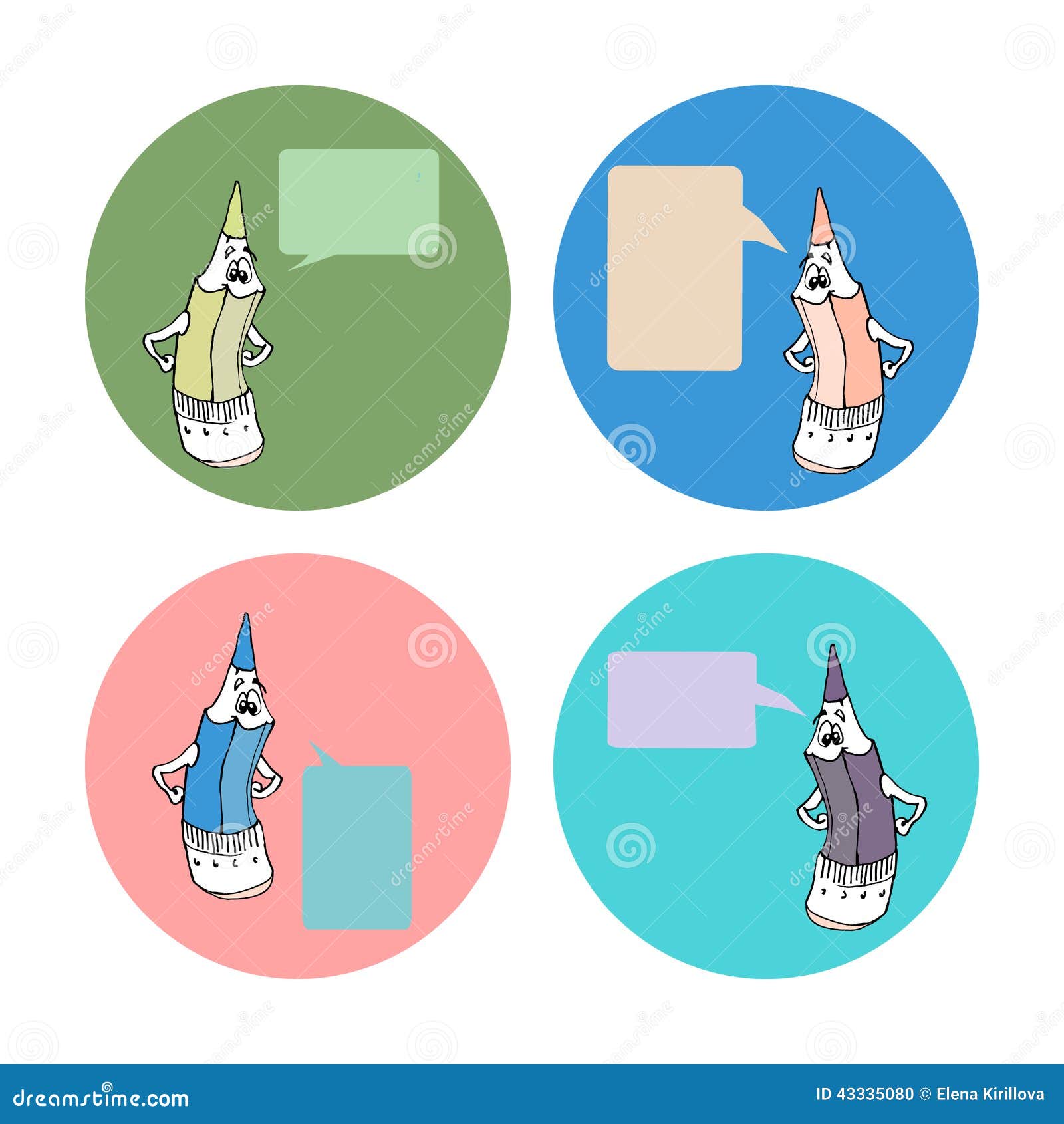 Set of Cartoon Pencils with Signs for Words. Stock Illustration ...