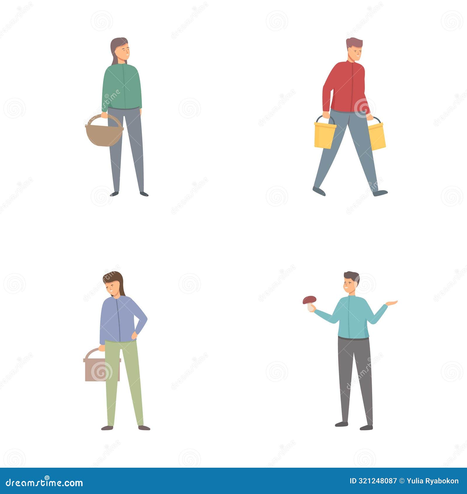 Set of Cartoon People Holding Various Objects Stock Vector ...