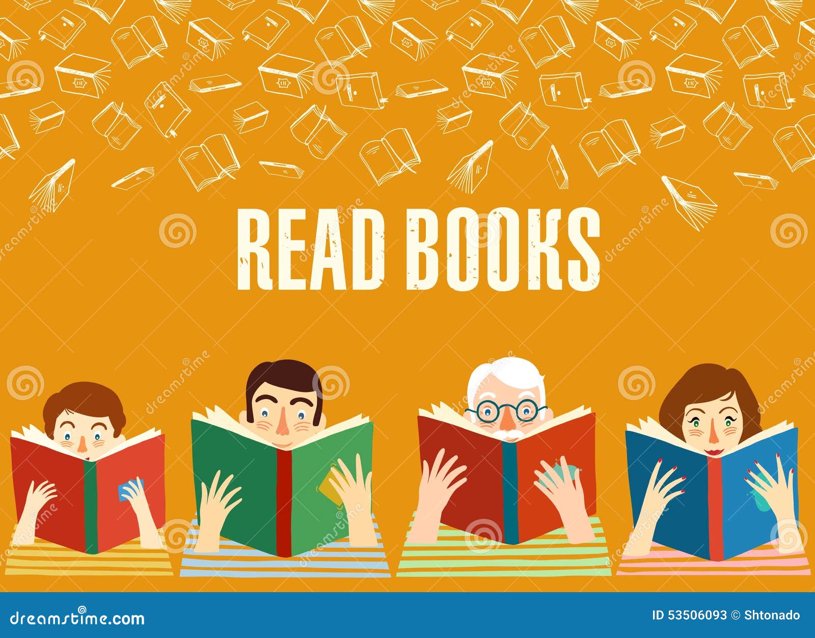 Set Of Cartoon People Reading Books Stock Vector - Image: 53506093