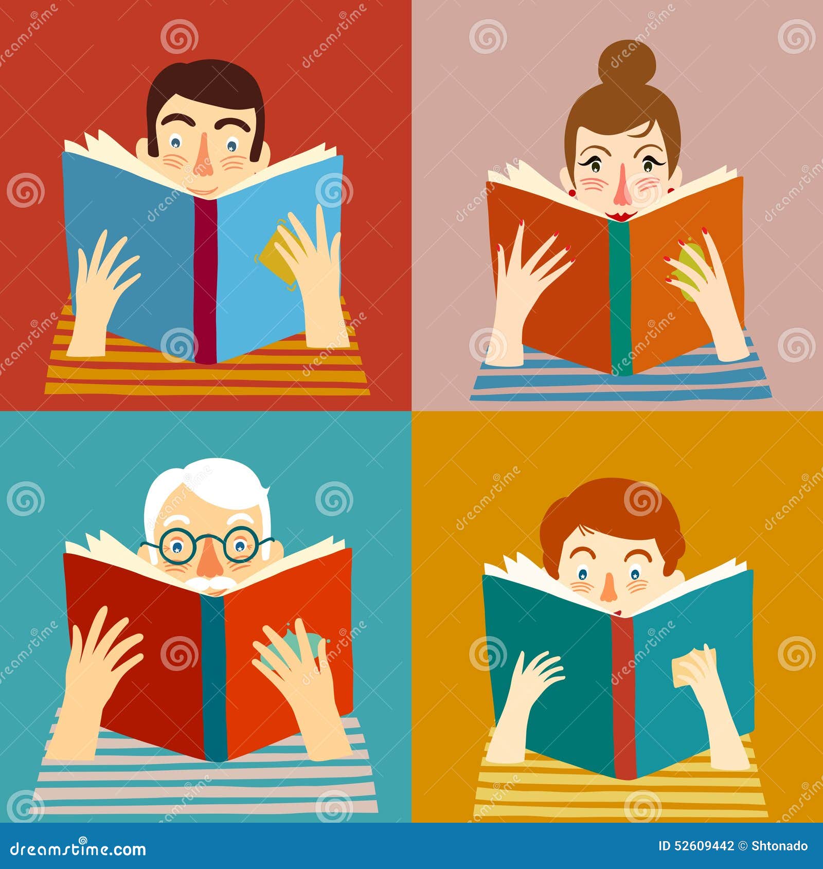 Set of Cartoon People Reading Books Stock Vector - Illustration of ...