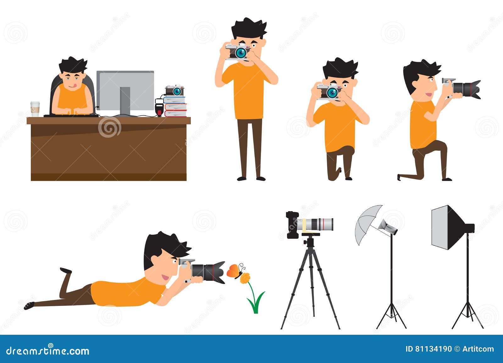 Set of Cartoon Photographer in Various Pose. Stock Vector ...