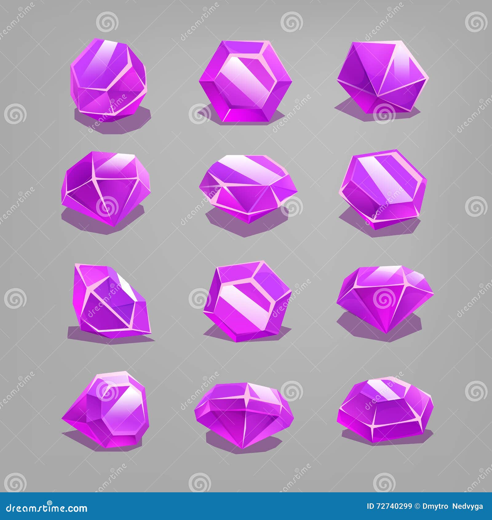 Set of cartoon pink gems. stock vector. Illustration of gemstone - 72740299