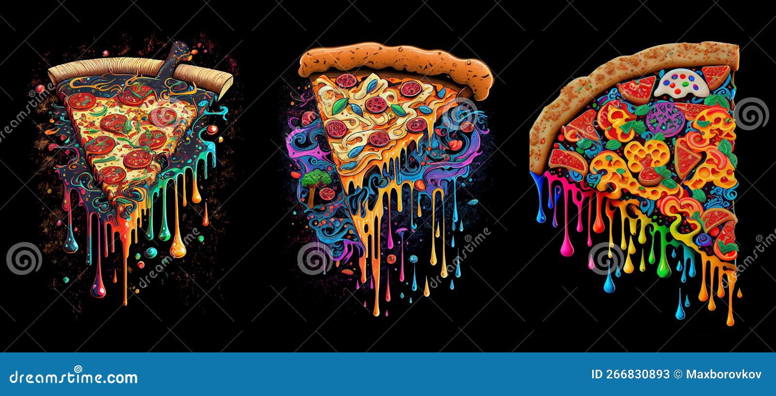 Set of Cartoon Pizza Slices with Dripping Cheese. Generative AI Stock ...