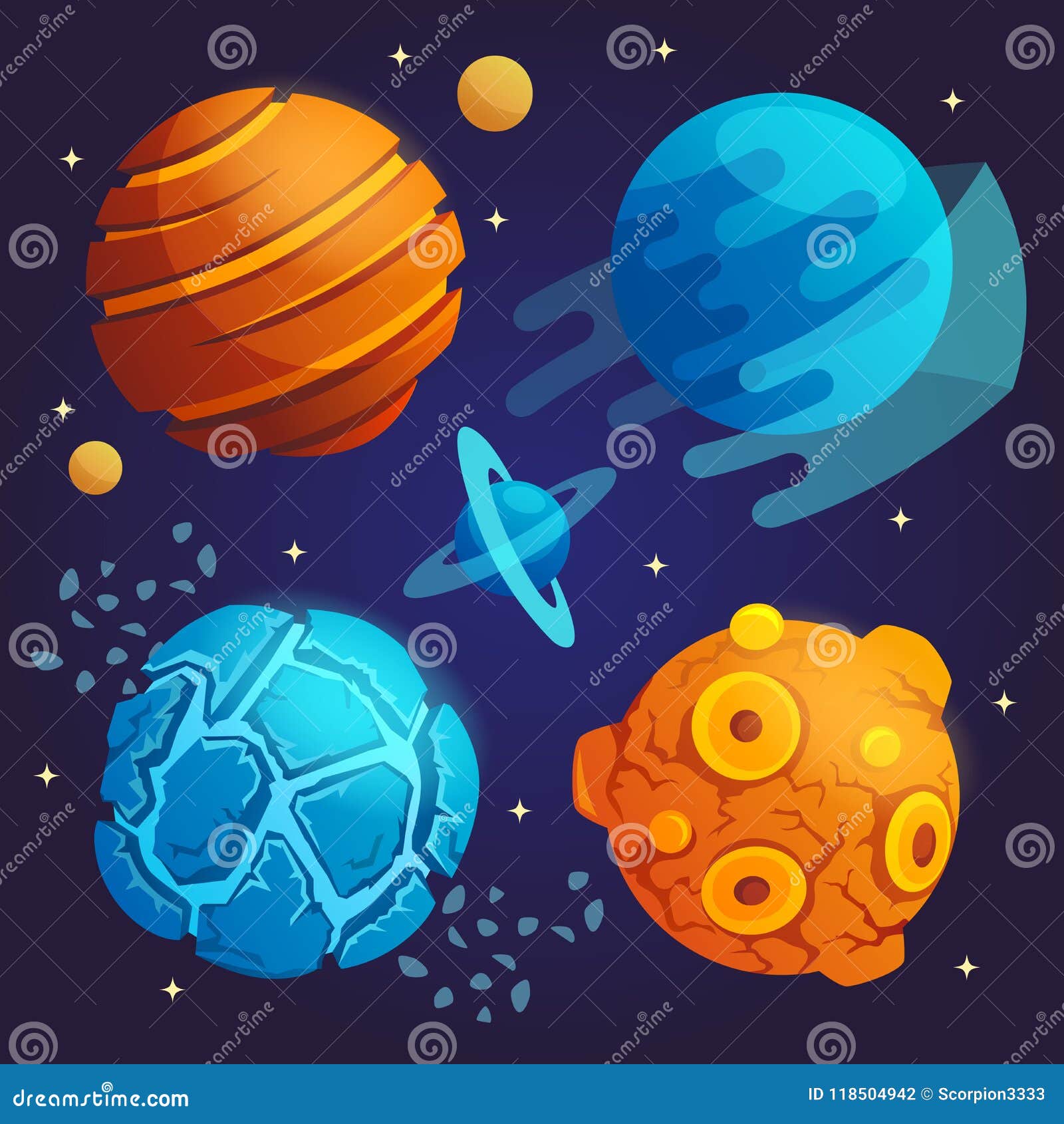 Set of Cartoon Planets. Vector Stock Illustration - Illustration of ...