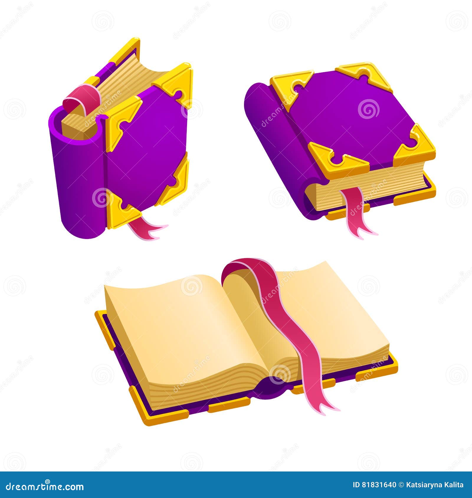 Set of cartoon purple book stock vector. Illustration of decoration ...