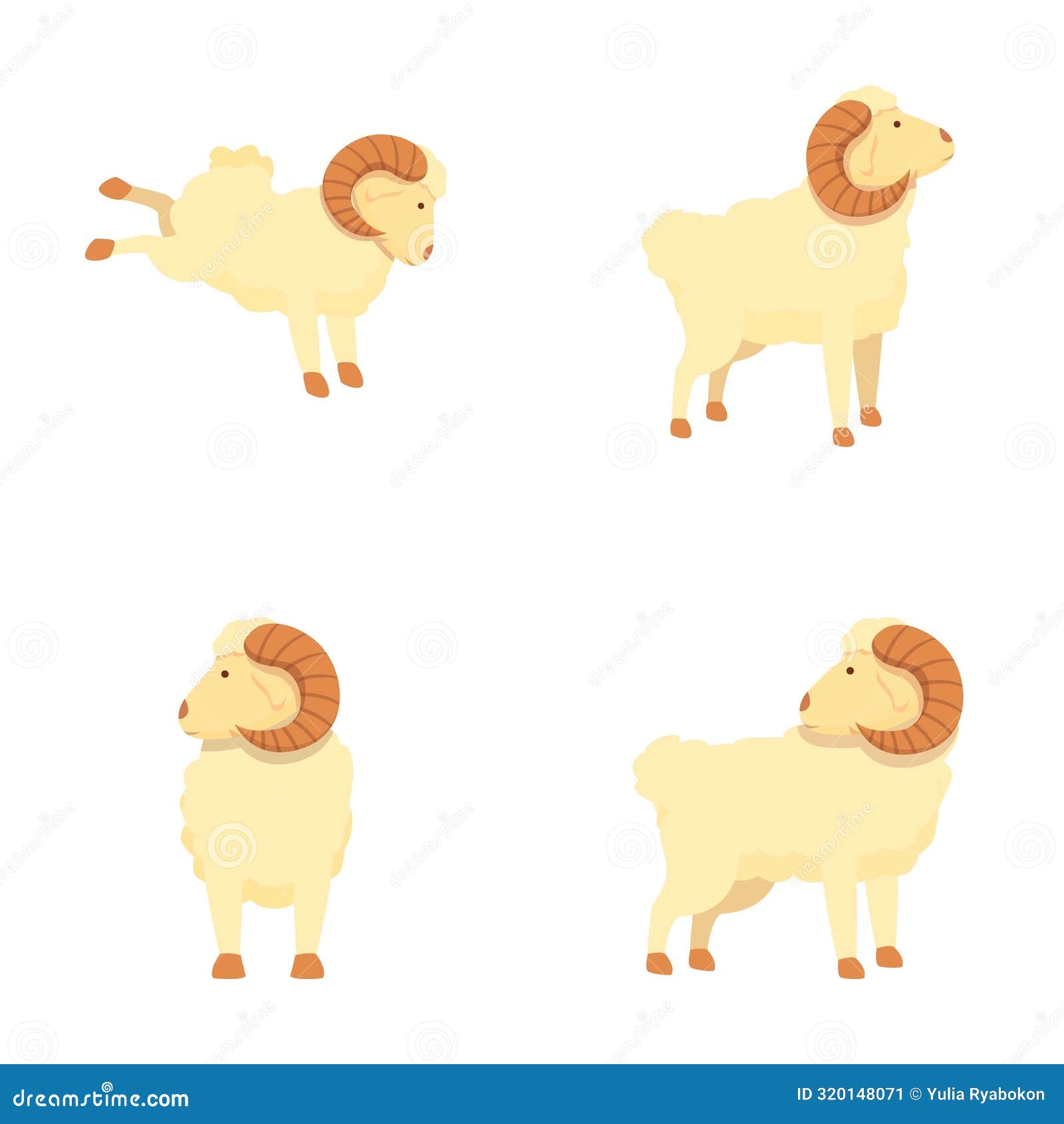 Set of Cartoon Rams in Various Poses Stock Vector - Illustration of ...