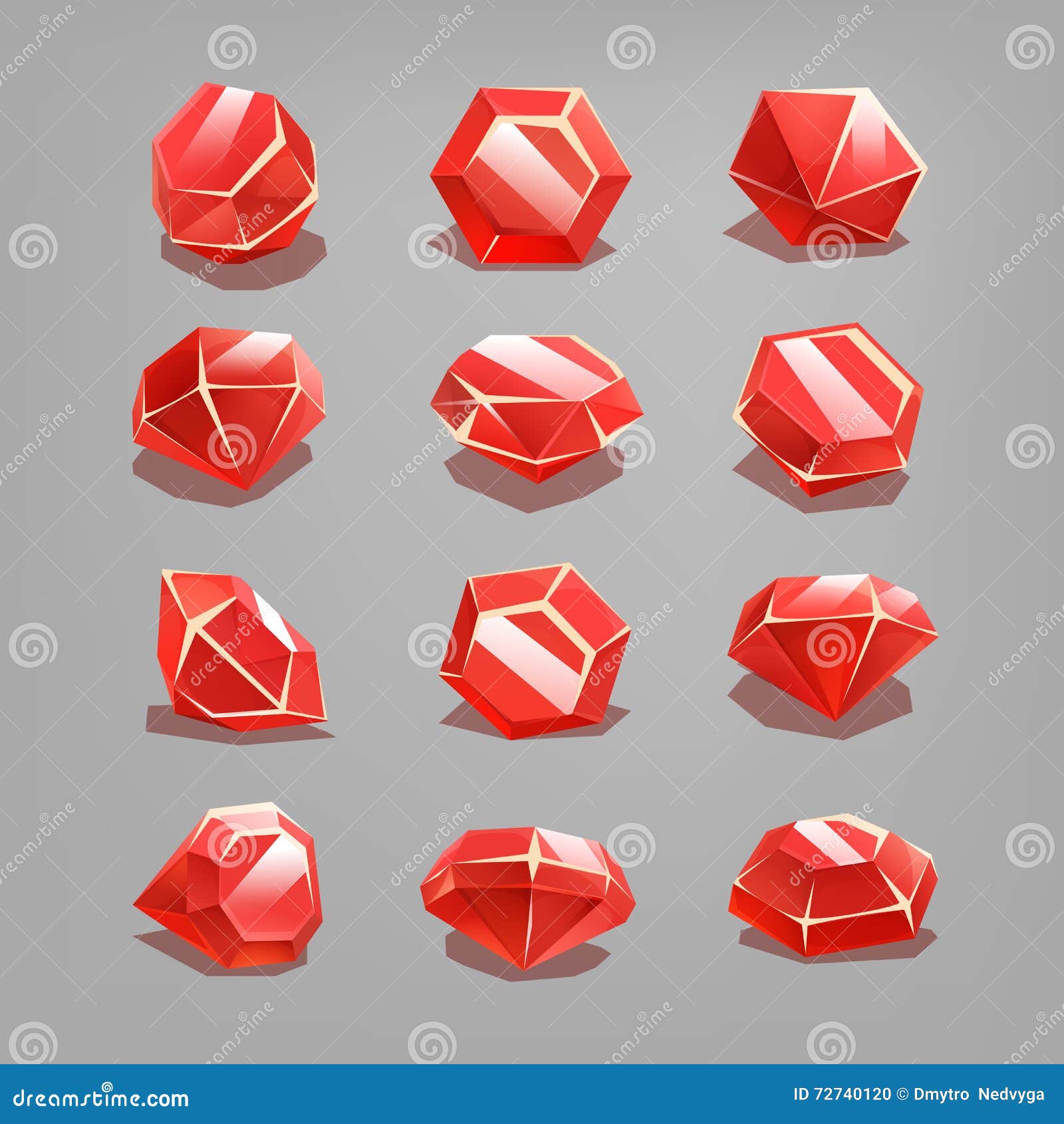 Set of cartoon red gems. stock vector. Illustration of interface - 72740120