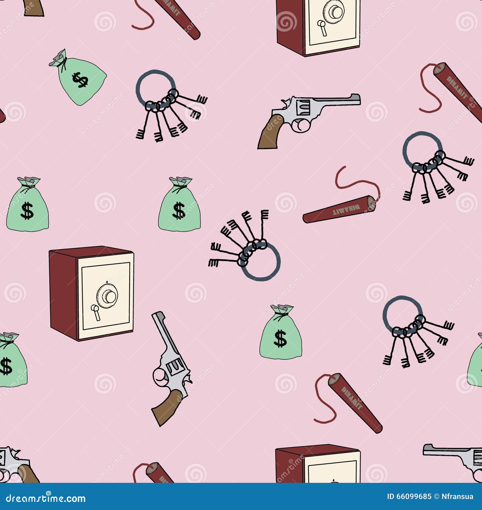 Set of Cartoon Robber, Seamless Background Stock Illustration ...