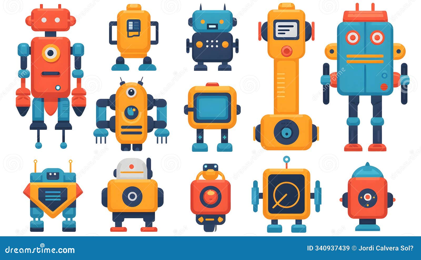 Set of Cartoon Robot Icons. Vector Illustration with Icons. Cut Out ...