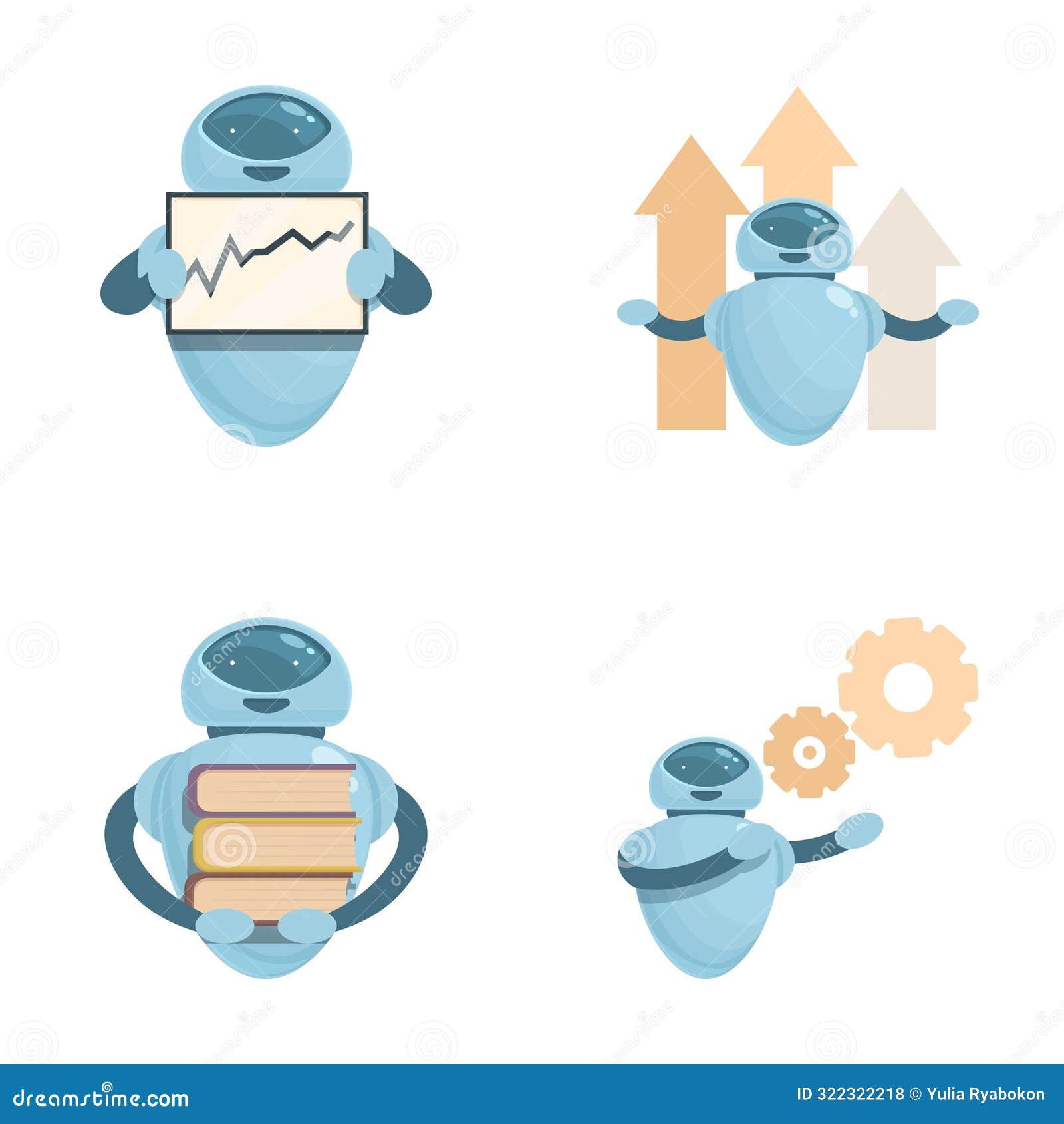 Set of Cartoon Robotic Helpers Illustrations Stock Vector ...