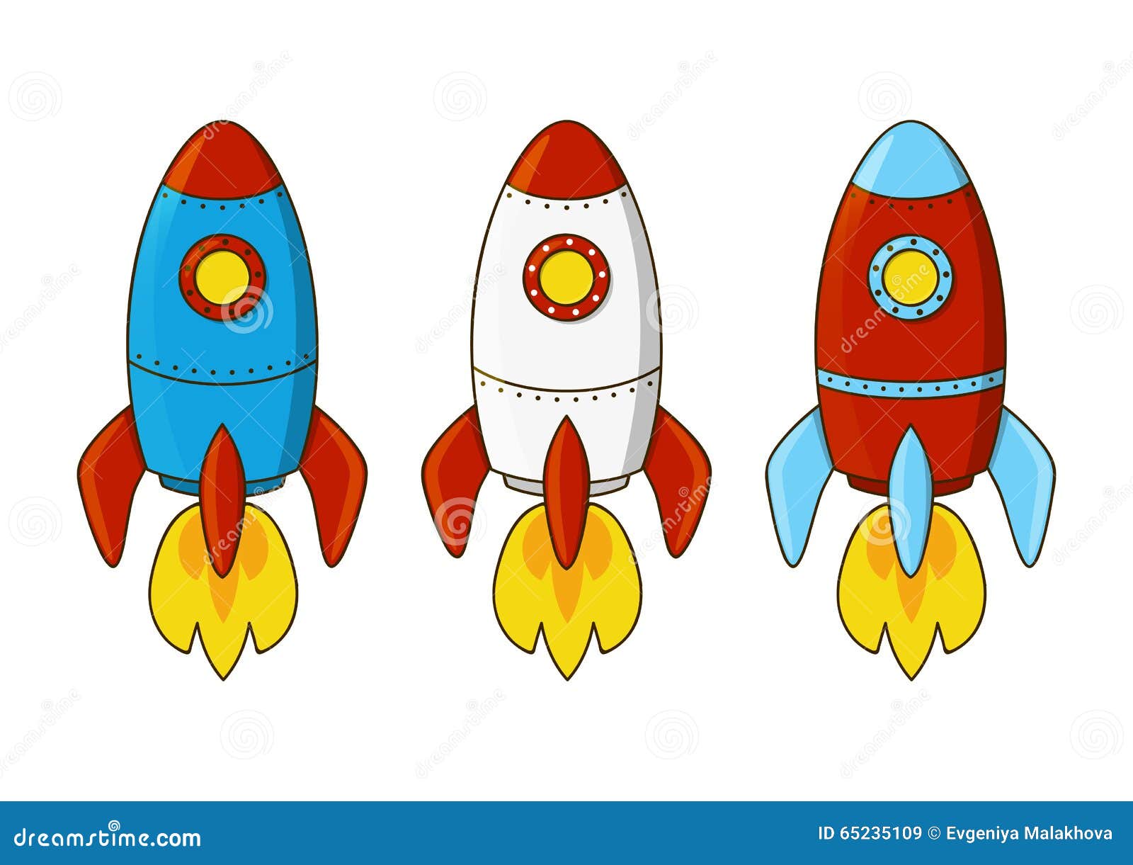 Set of cartoon rockets stock vector. Illustration of design - 65235109
