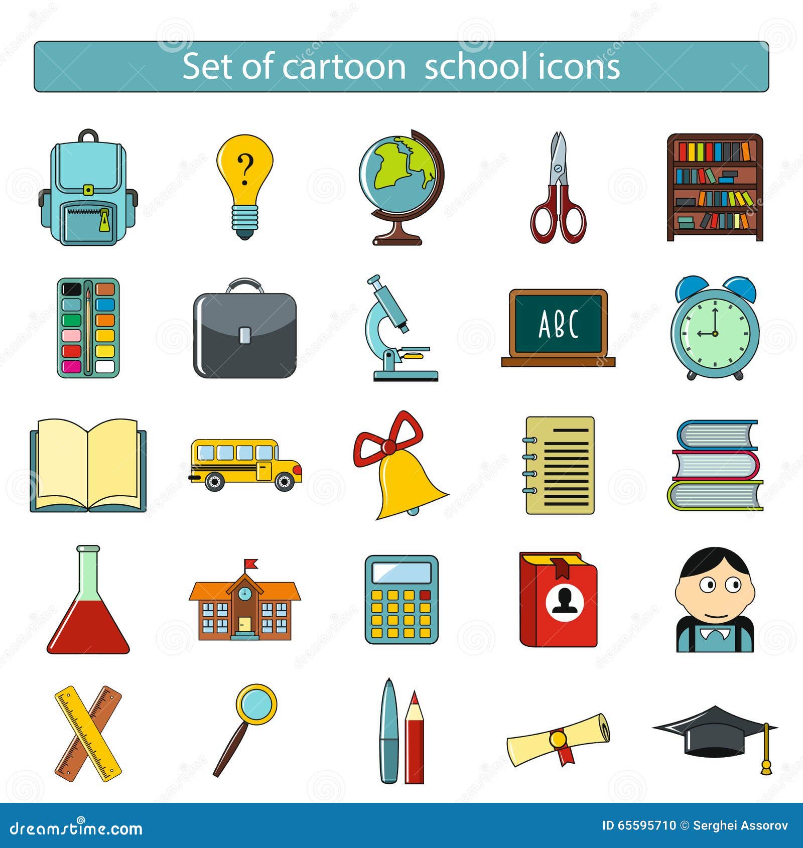 Set of Cartoon School Icons Stock Vector - Illustration of notebook ...