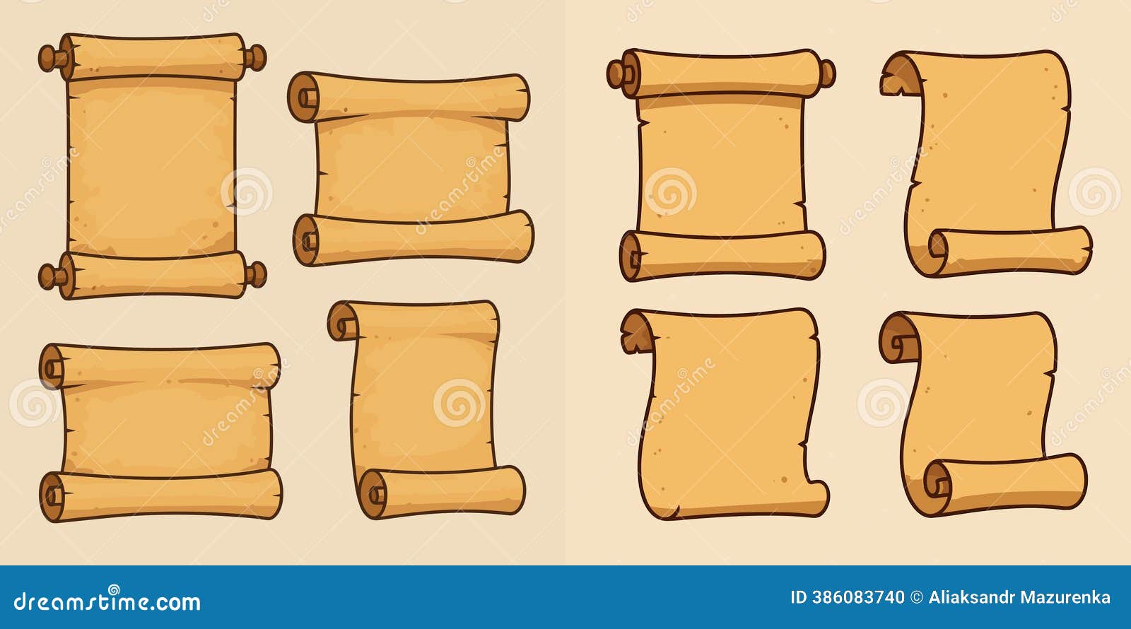 Cartoon Scrolls, Old Parchment Paper, Ancient Papyrus Scroll. Antique ...