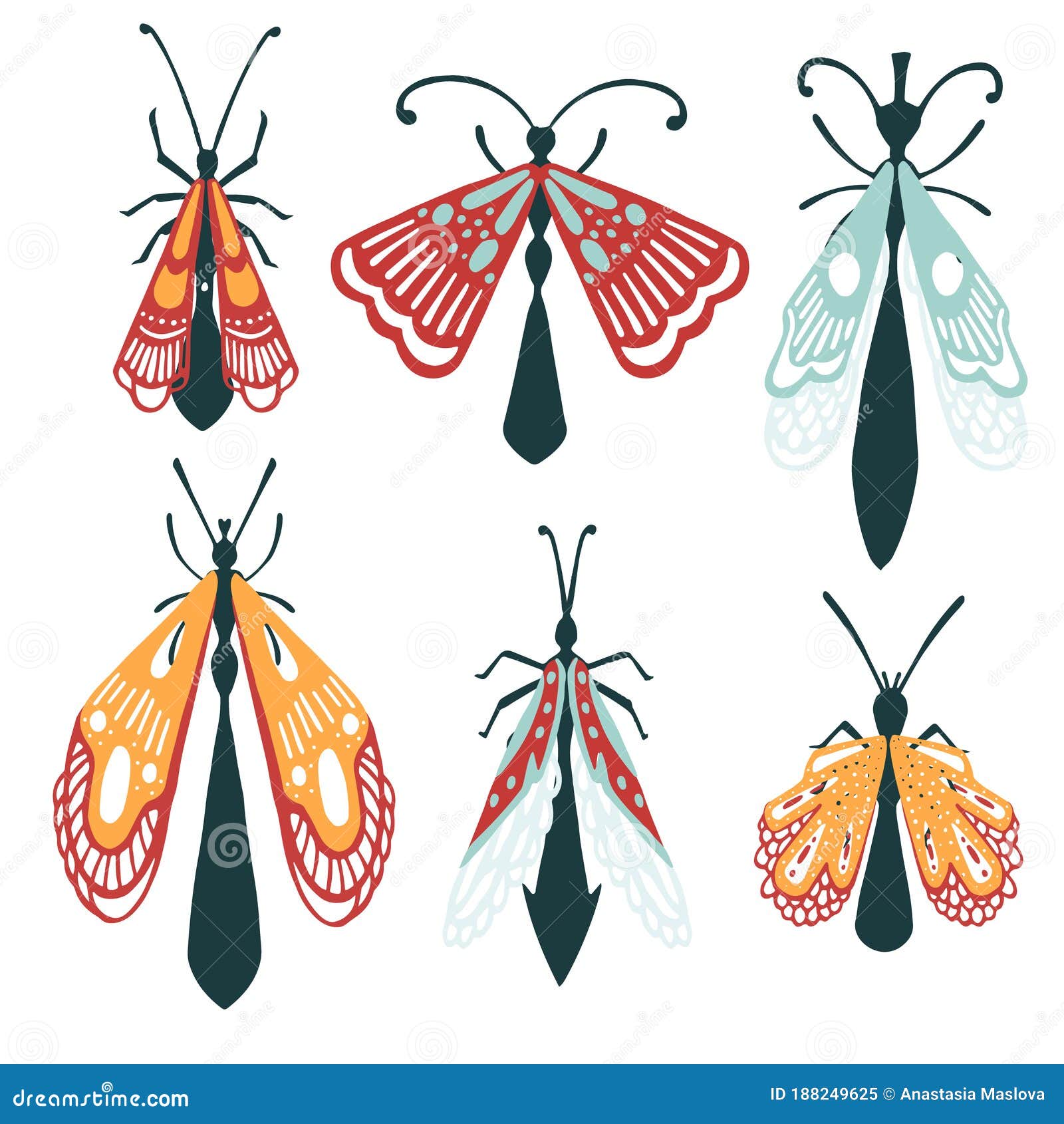 Set Of Cartoon Simple Beetle Collection Colored Different Insects Flat ...