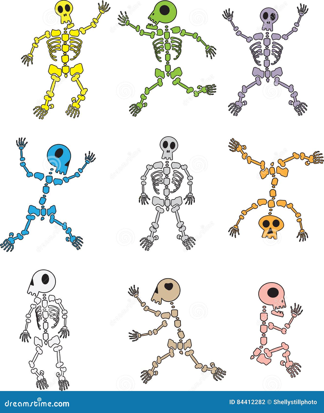 Set of Cartoon Skeleton Vectors Stock Vector - Illustration of ...