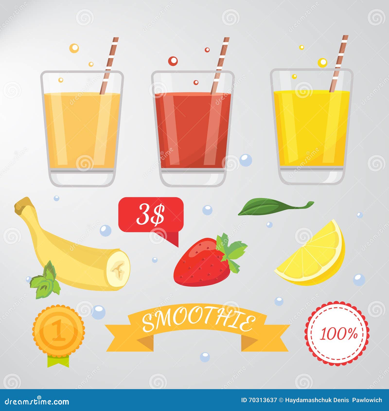 Set of Cartoon Smoothie or Juice, Vector Illustration Stock Vector ...