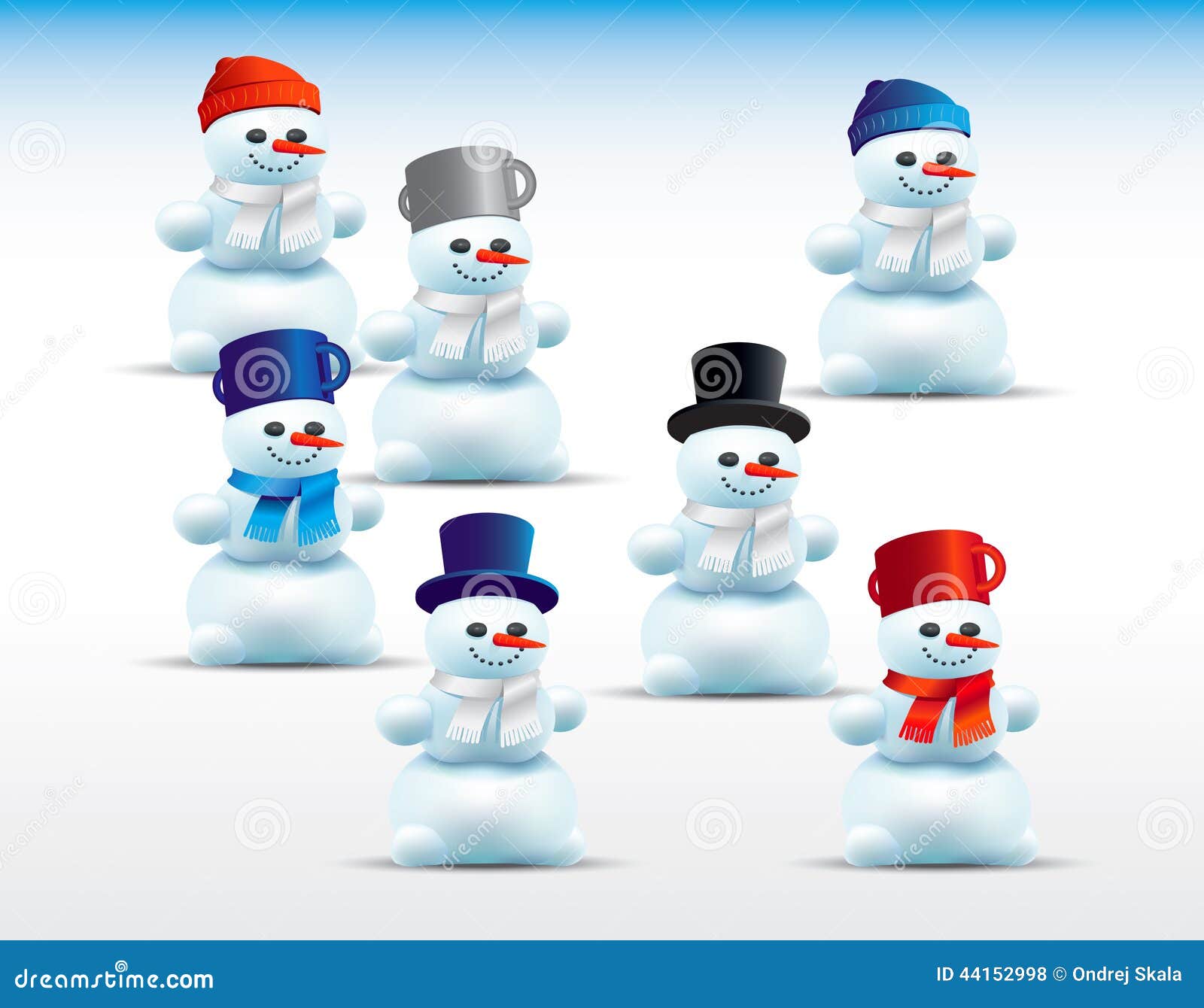 Set of cartoon snowmen stock illustration. Illustration of carrots ...