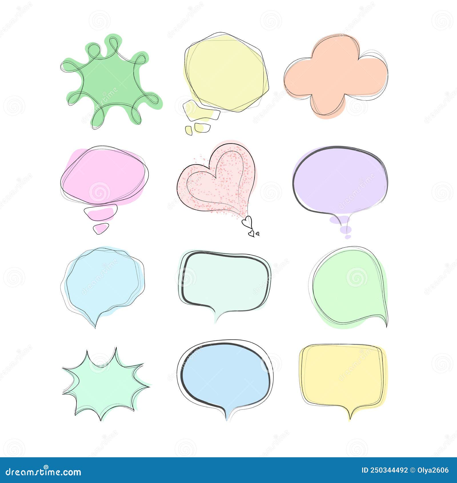 Set of Cartoon Speech Bubble in Linear Style of Different Colors and ...