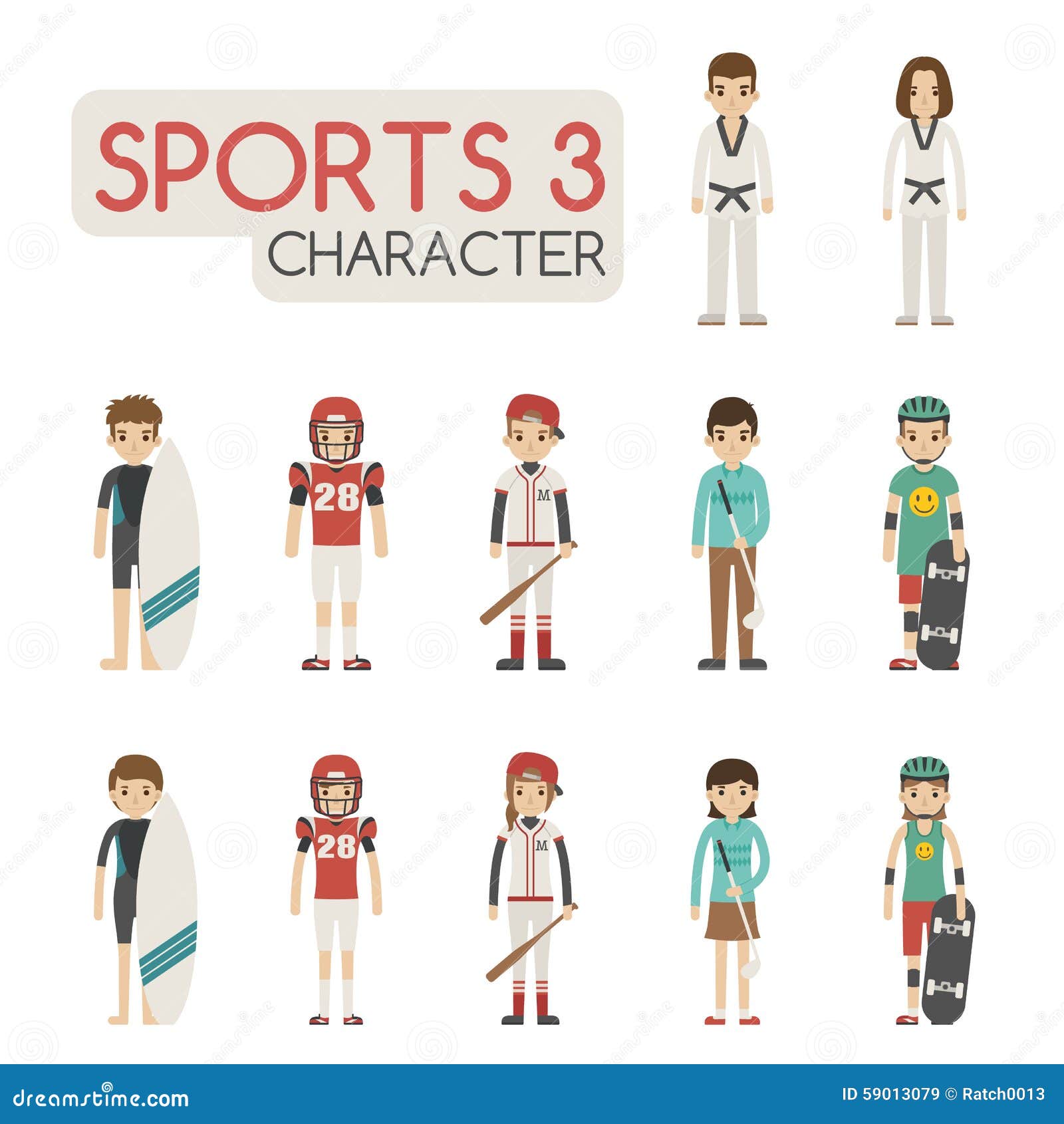 Set of Cartoon Sport Characters Stock Illustration - Illustration of ...