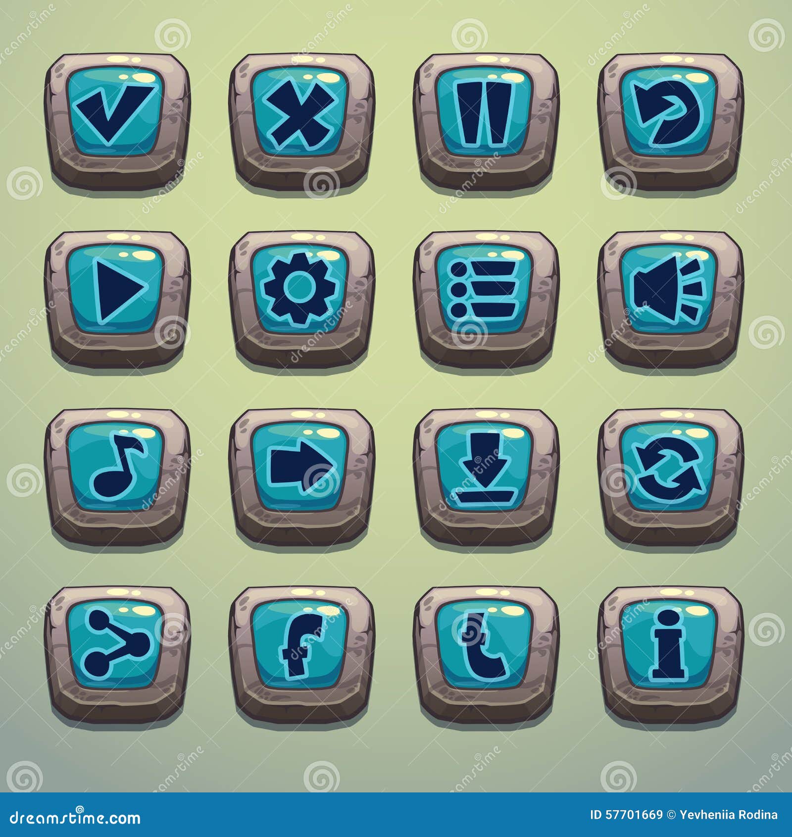 Set of Cartoon Stone Buttons Stock Illustration - Illustration of nice ...