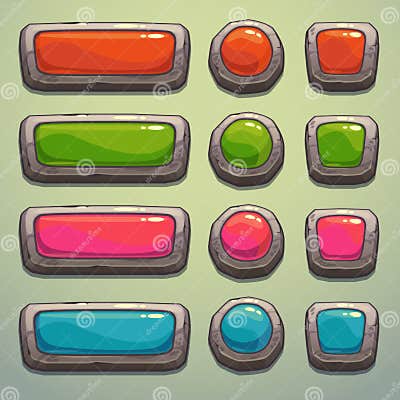 Set of Cartoon Stone Buttons Stock Illustration - Illustration of long ...