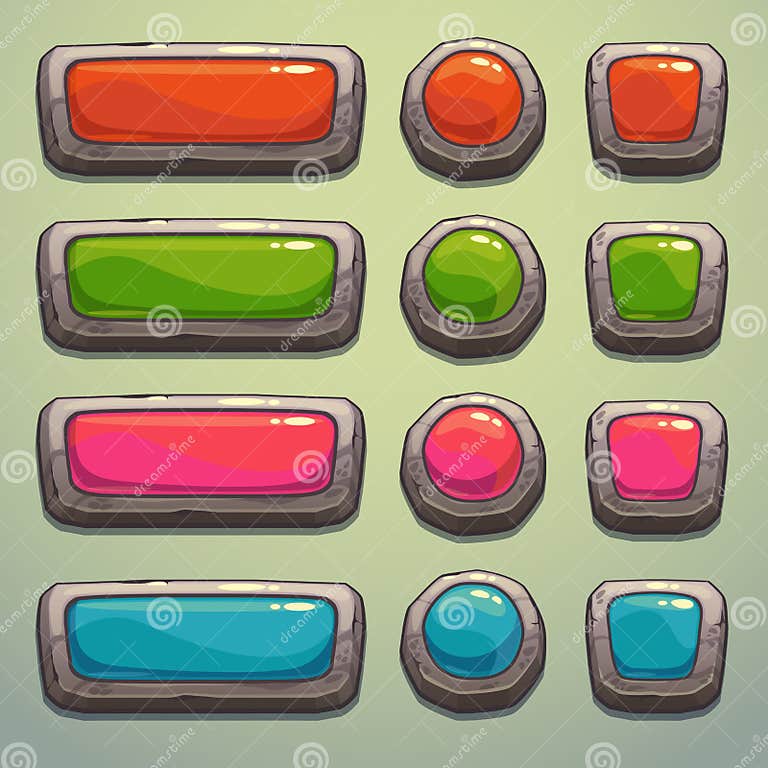 Set of Cartoon Stone Buttons Stock Illustration - Illustration of long ...