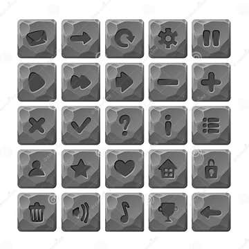 Set of Cartoon Stone Buttons with Web Icons Stock Vector - Illustration ...