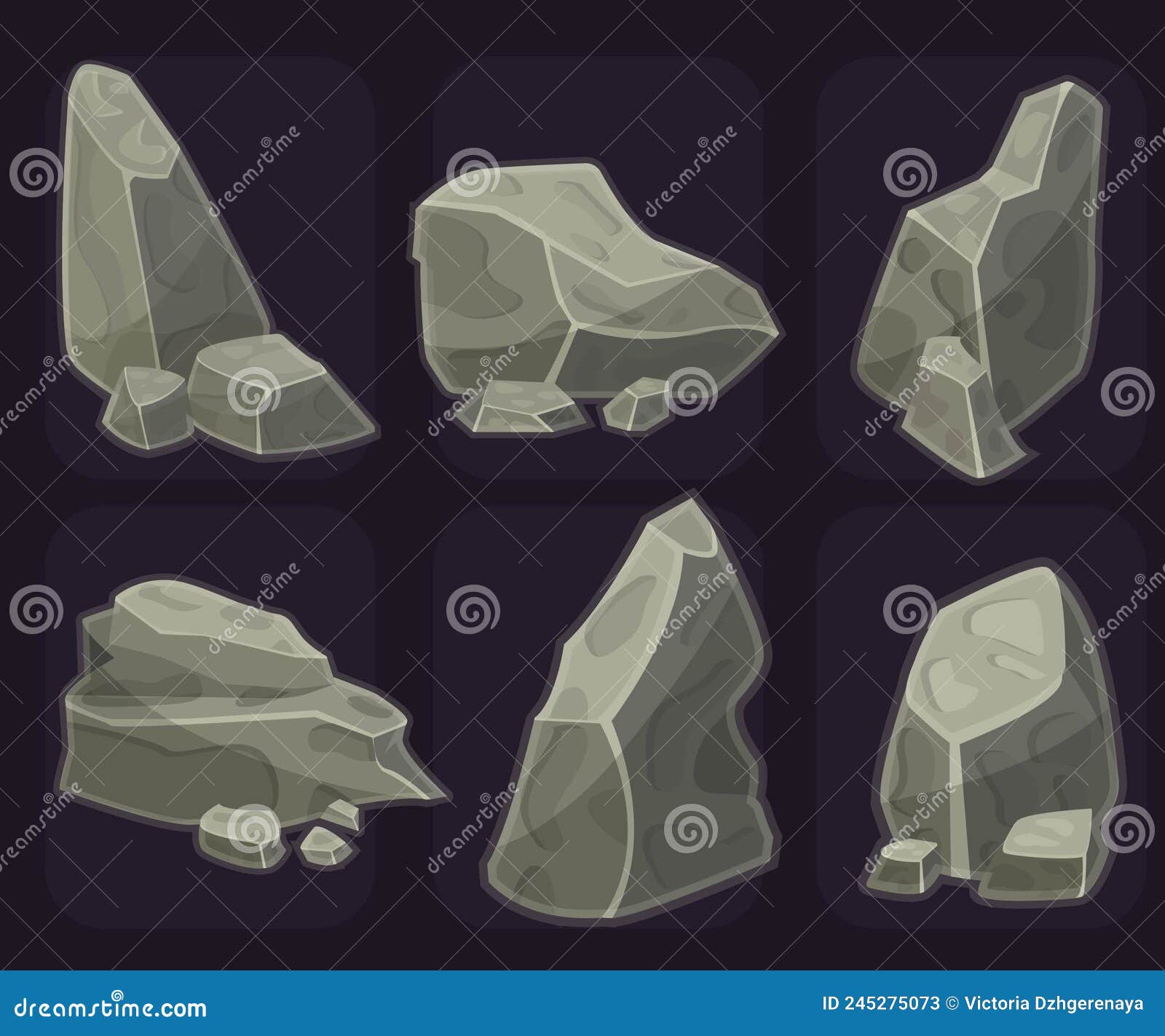Cartoon Stones. Broken Rock, Stone Pile 3d Design. Isolated Rocks ...