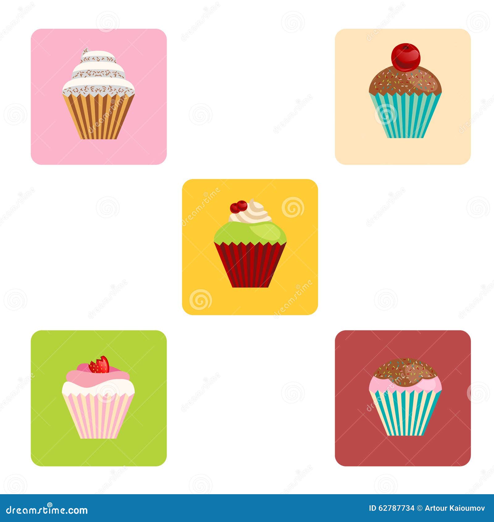 Set of Cartoon-style Cute Muffin Icons Stock Vector - Illustration of ...