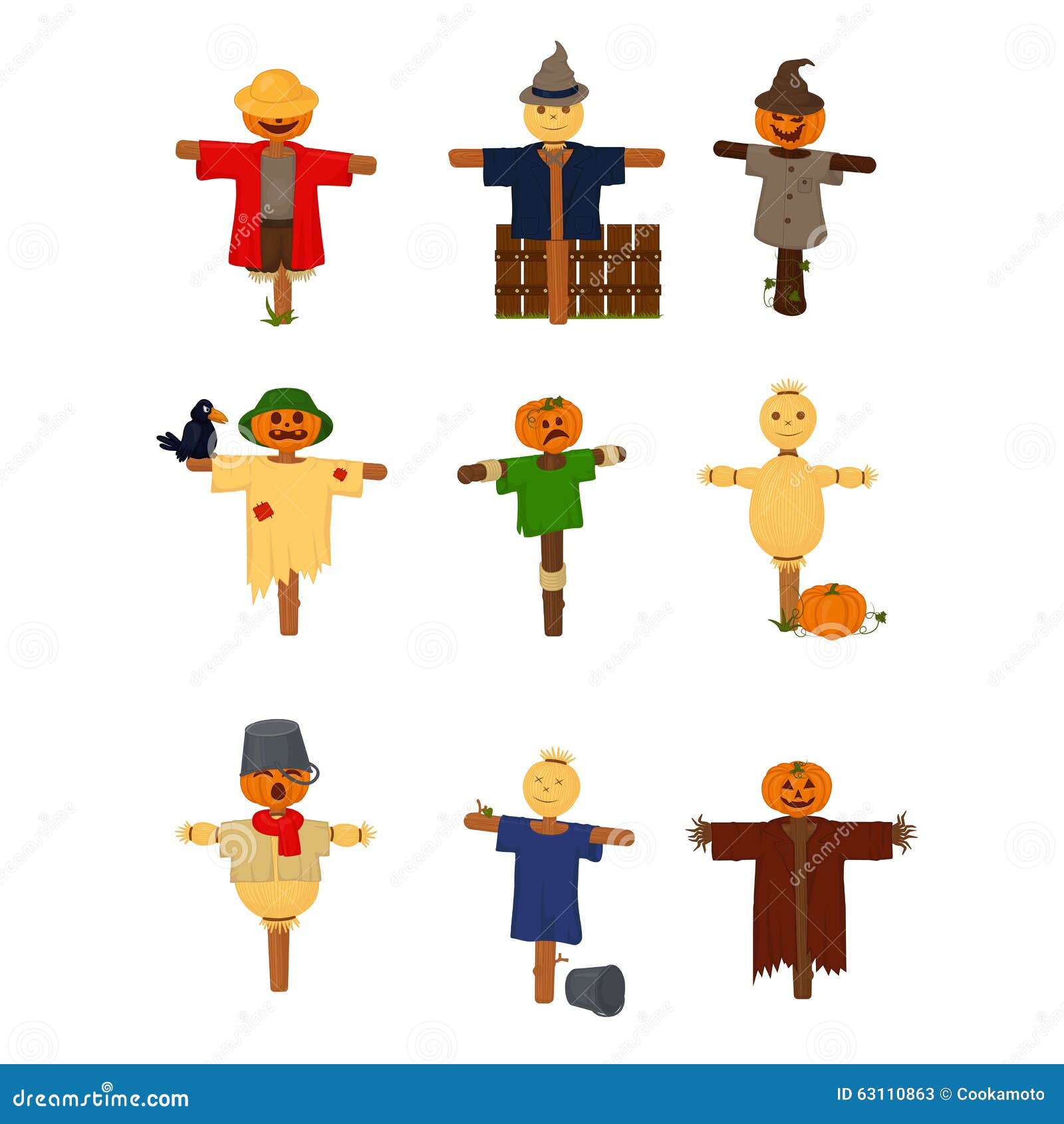 Set of Cartoon Style Scarecrow Isolated Stock Vector - Illustration of ...